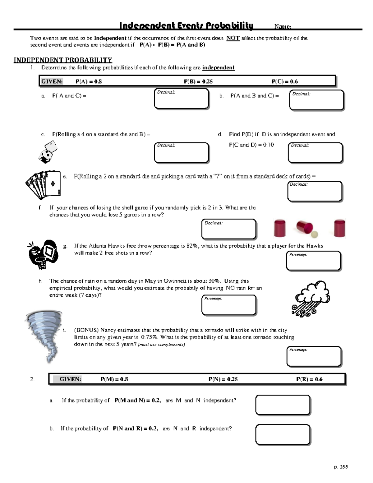 Day 04 - 2 - Independent Events practice SKIP 4b and 6 - Independent ...