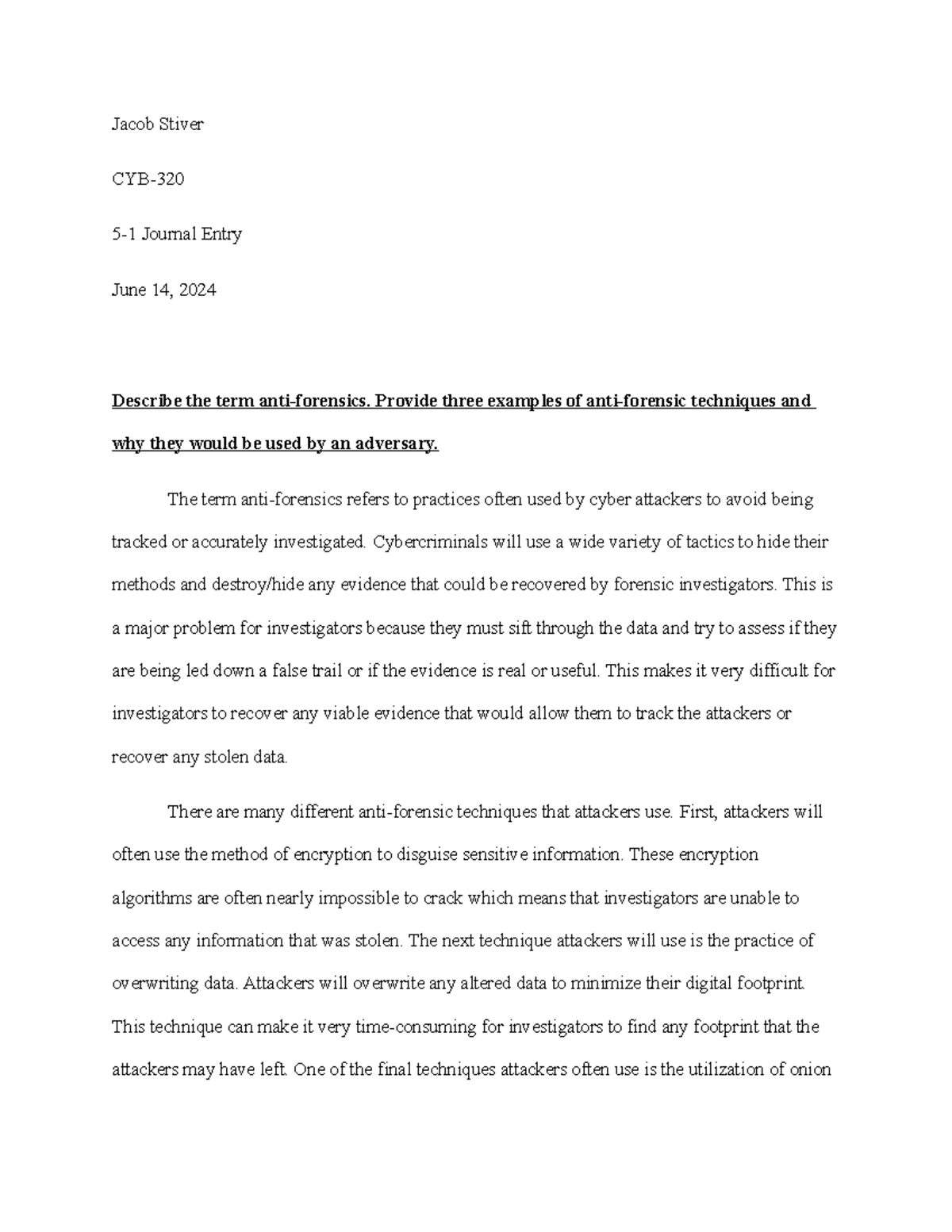 CYB-320 5-1 Journal Entry - Jacob Stiver CYB- 5-1 Journal Entry June 14 ...