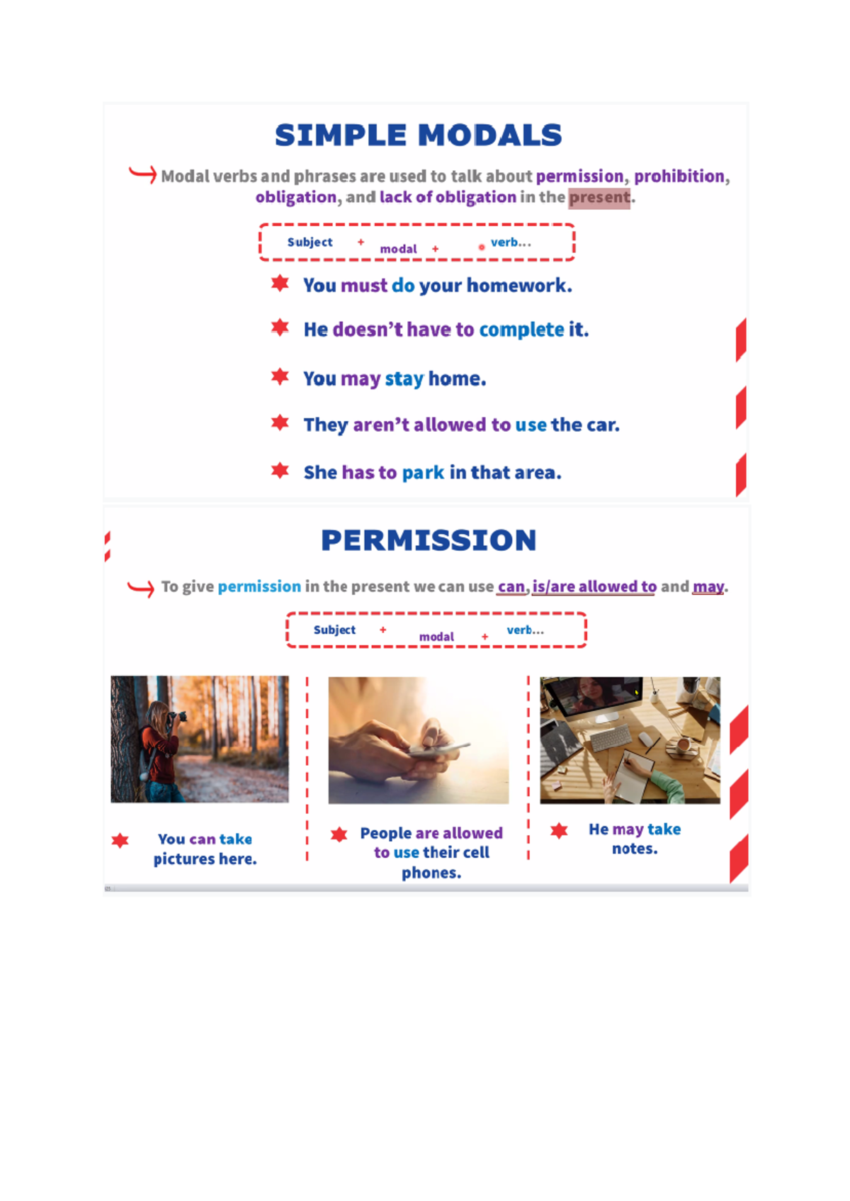 Simple modals, etc - SIMPLE MODALS Modal verbs and phrases are used to ...