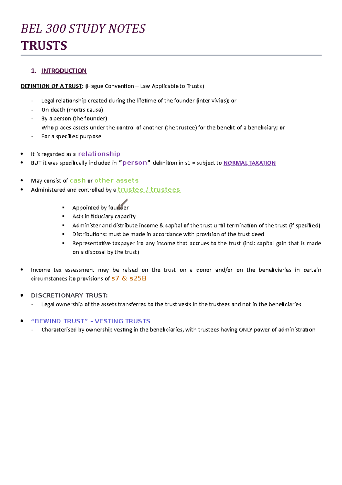 Trust Study Notes 08 OCT 2 - BLR 310 - UP - Studocu