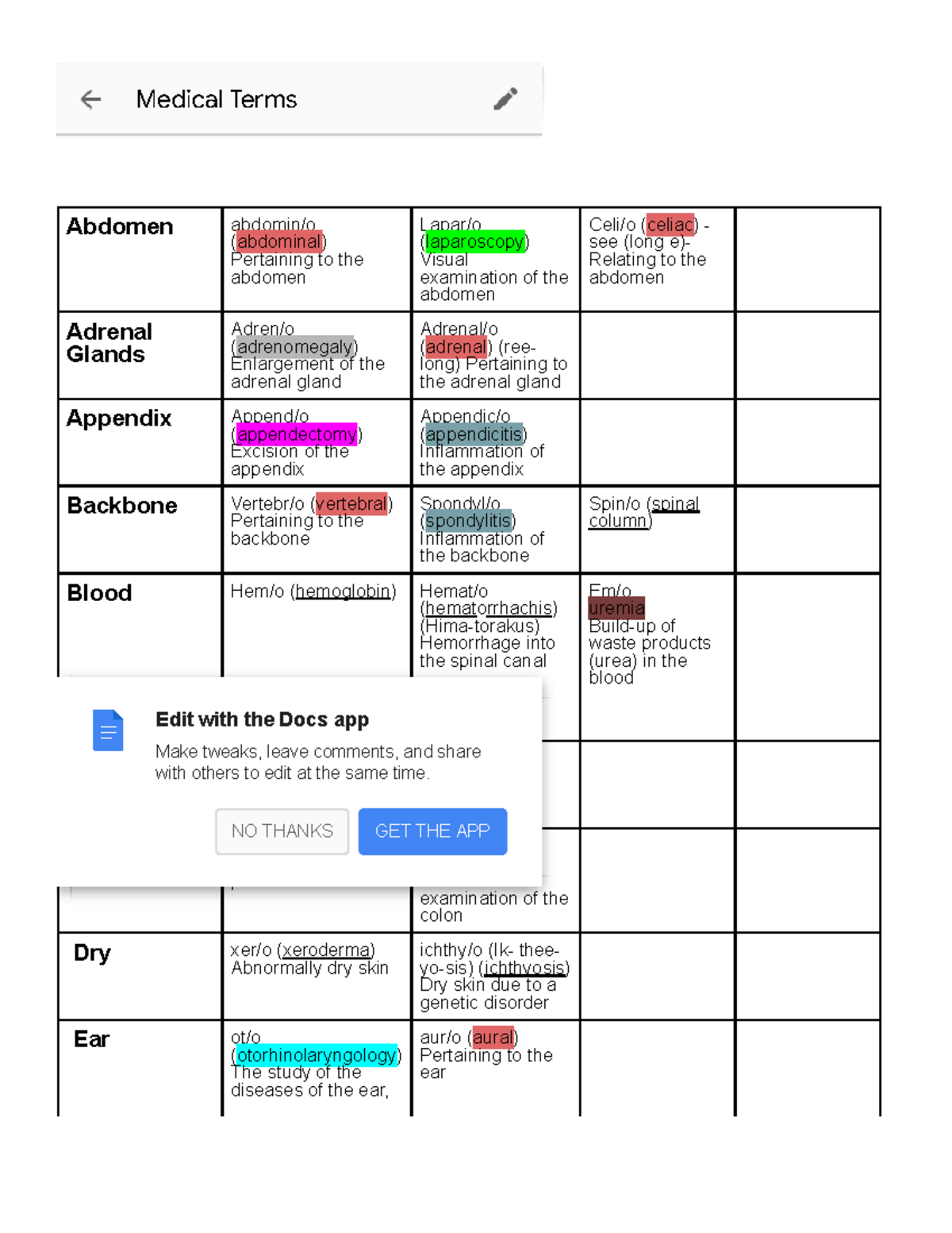 Medical Terms - ………………… - Abdomen abdomin/o (abdominal) Pertaining to ...