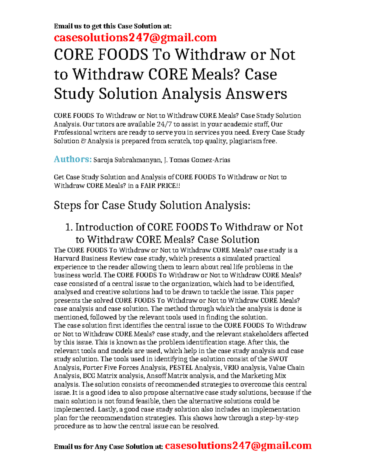 Case Solution CORE Foods To Withdraw or Not to Withdraw CORE Meals ...