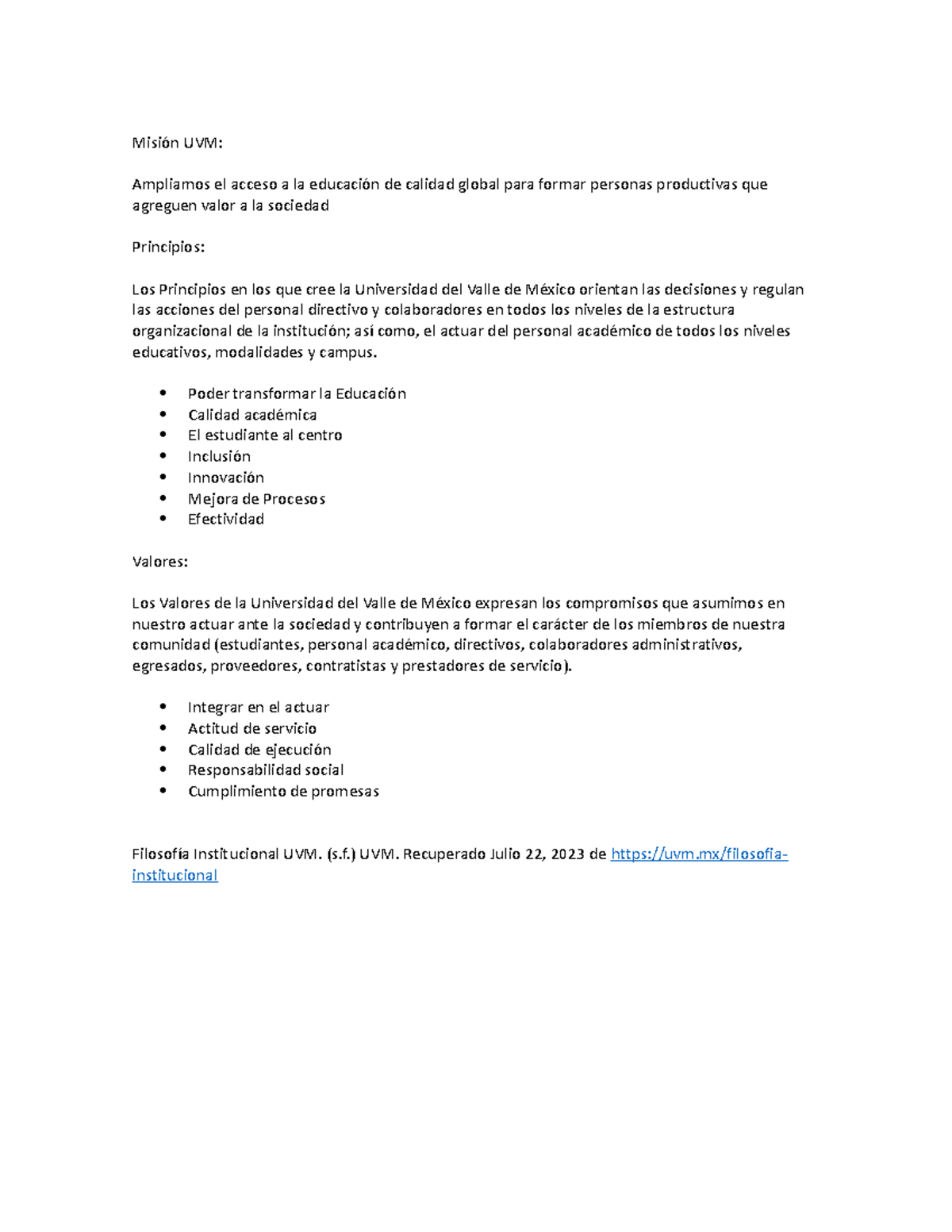 Mision, valores y principios uvm - Misión UVM: Ampliamos el acceso a la ...