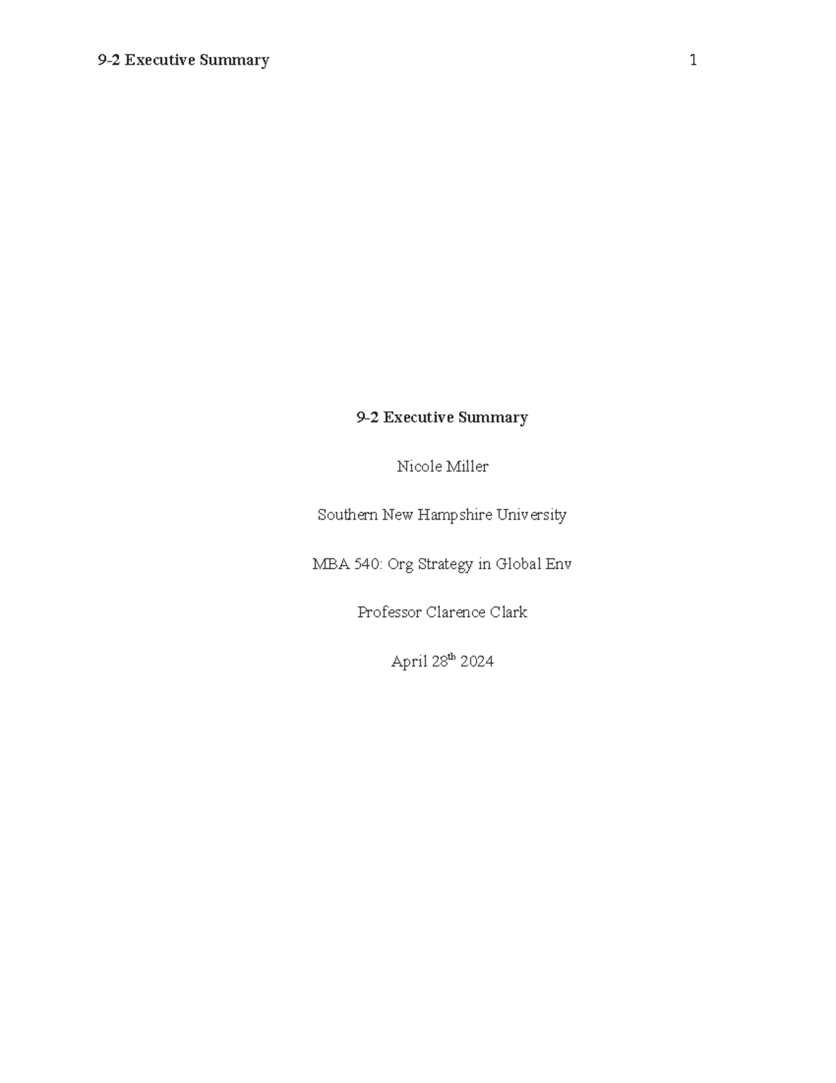 9-2 Executive Summary - 9-2 Executive Summary Nicole Miller Southern ...