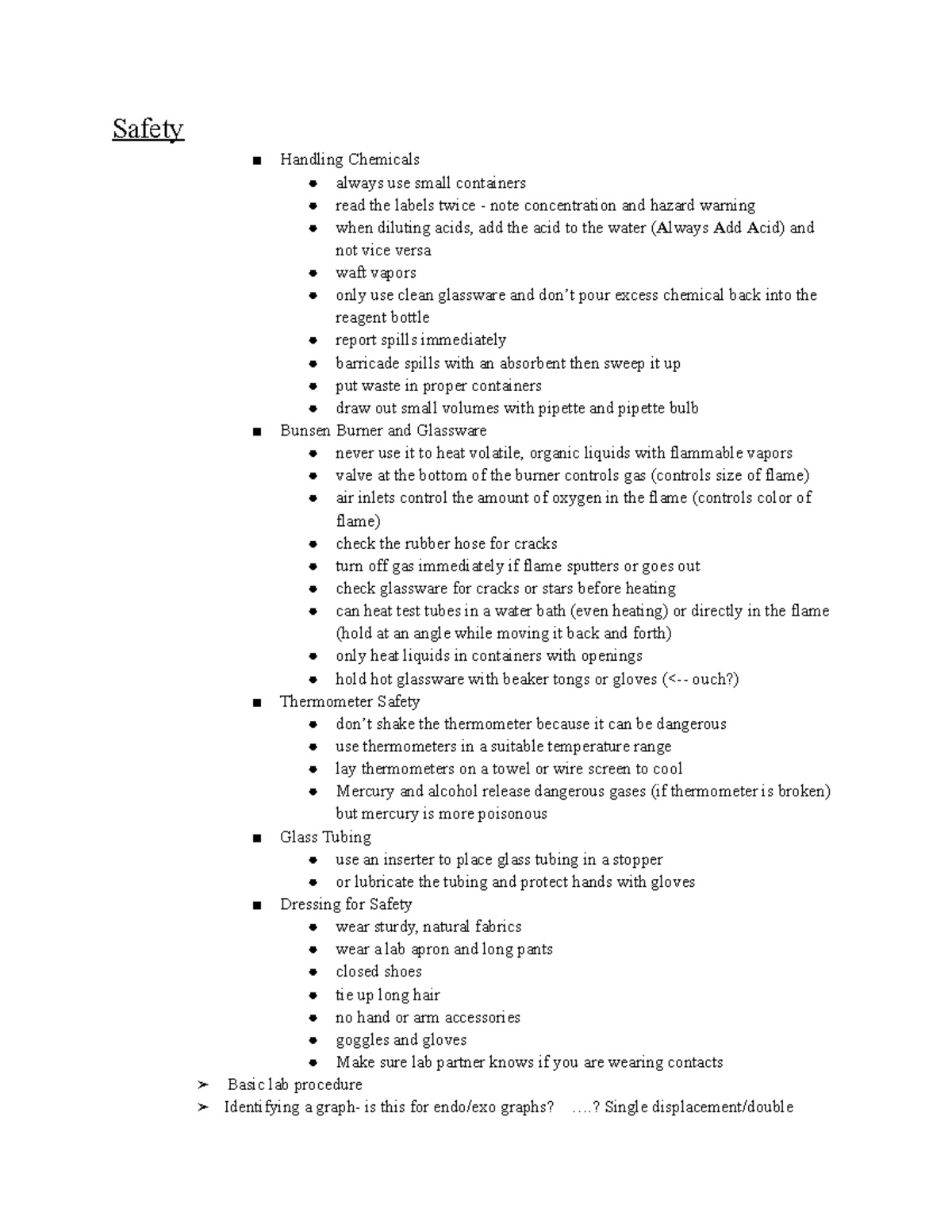 Chem Lab Study Guide - Safety Handling Chemicals always use small ...