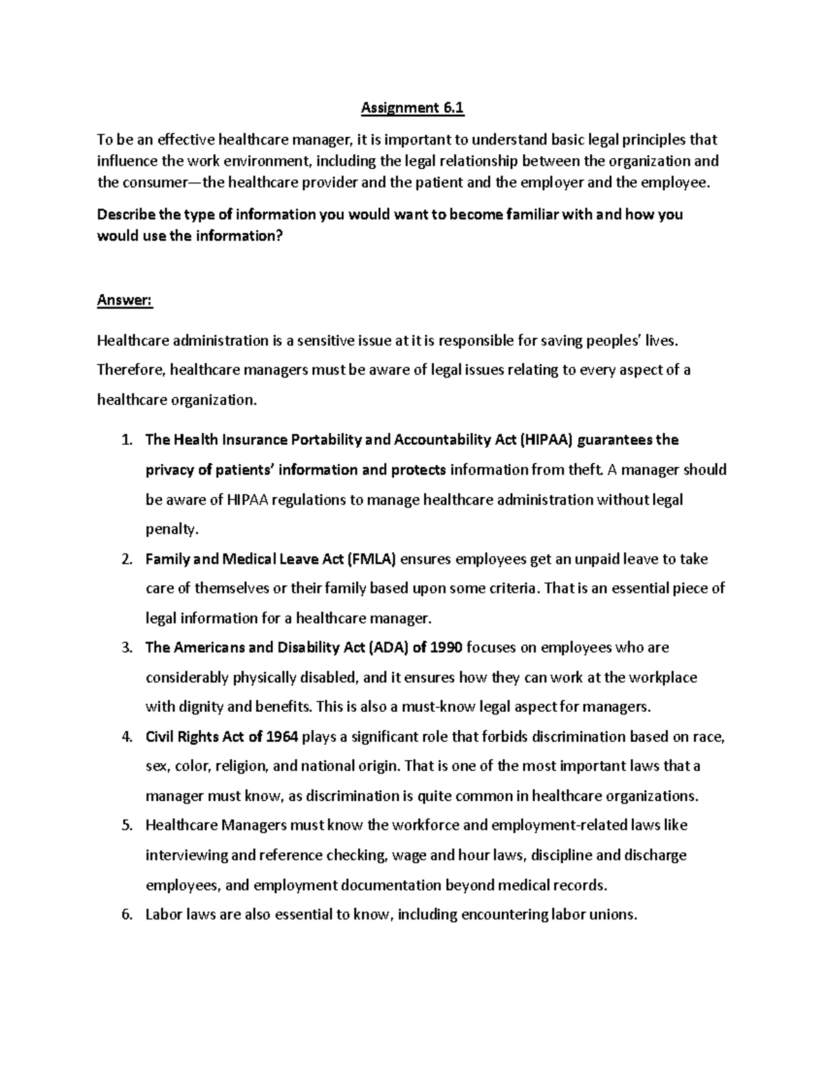 Assignment 6 1 Basic Legal Principles That Influence The Work