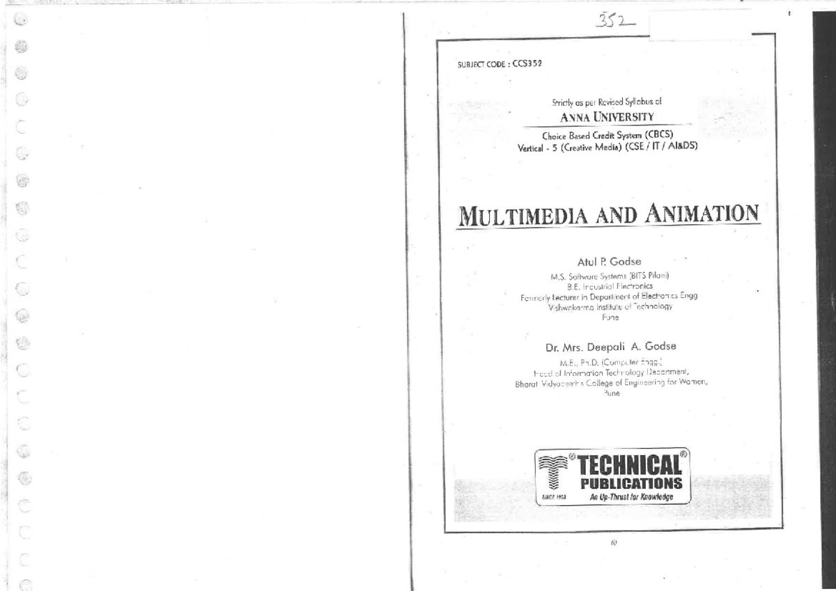 Multimedia and animation-1 - 352 SUBJECT CODE : CCS352 Strictly as per Revised Syllabus of ANNA ...