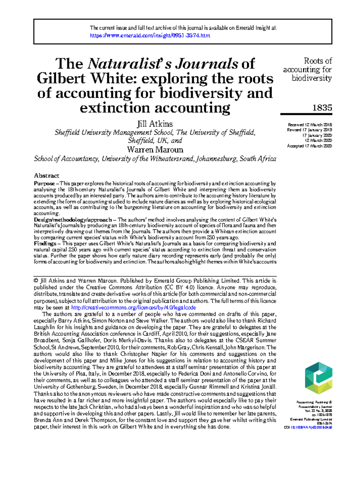 10-1108 AAAJ-03-2016-2450 - The Naturalist’s Journals of Gilbert White ...