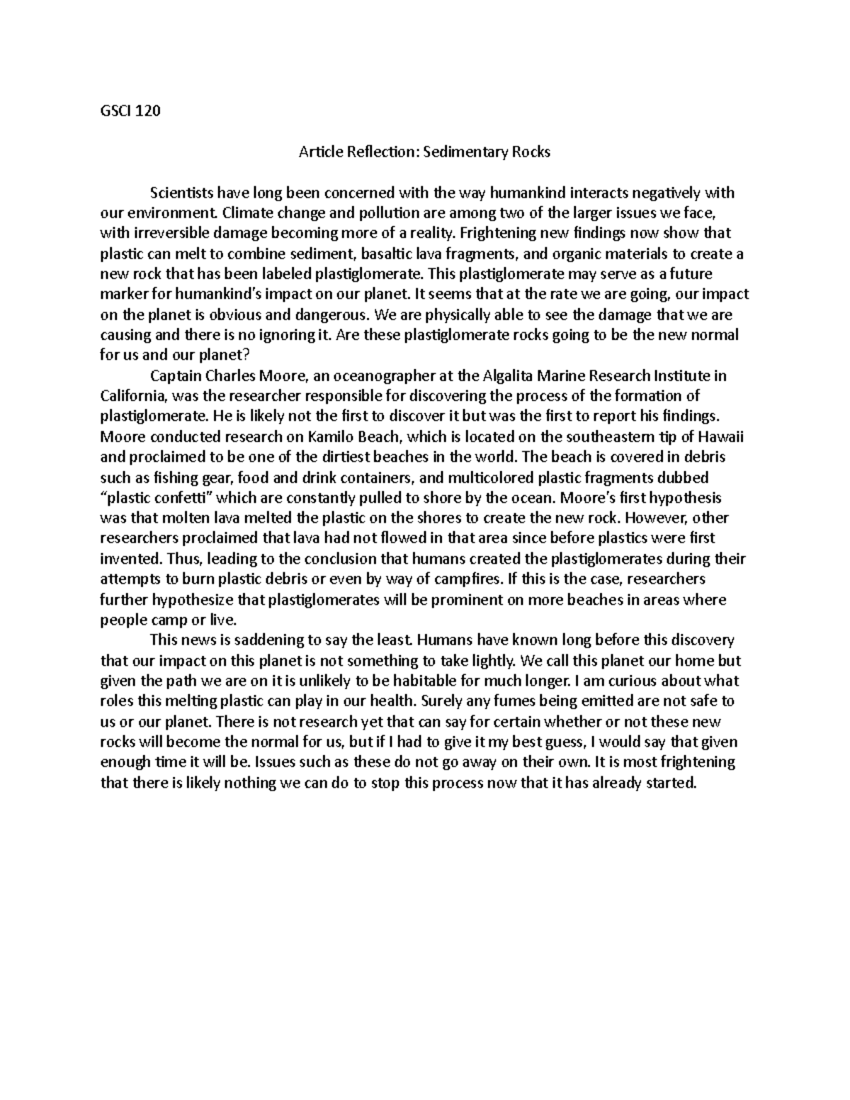 Article Reflection- Sedimentary Rocks - GSCI 120 Article Reflection ...