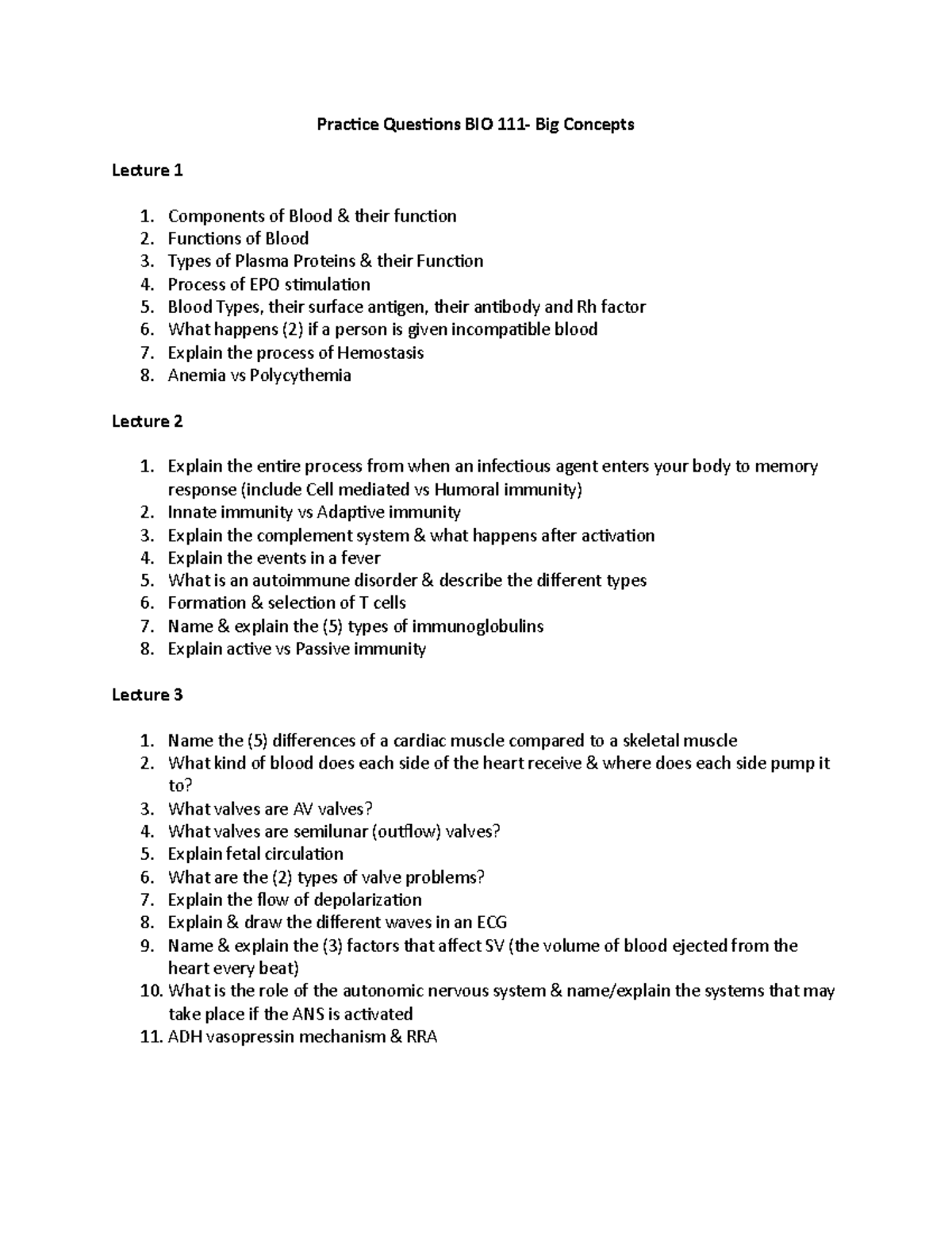 Sample/practice exam 2019, questions - Practice Questions BIO 111- Big ...