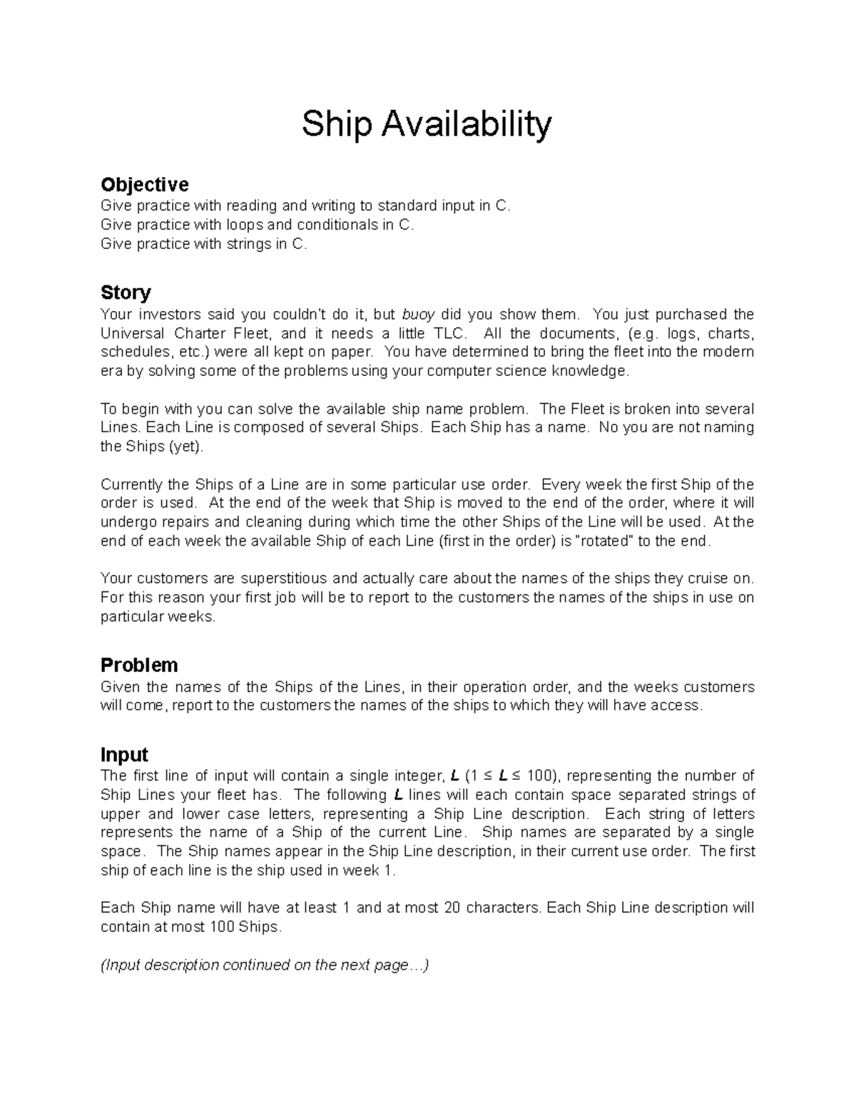 Ship Availability v2 - Ship Coding Problem - Ship Availability ...