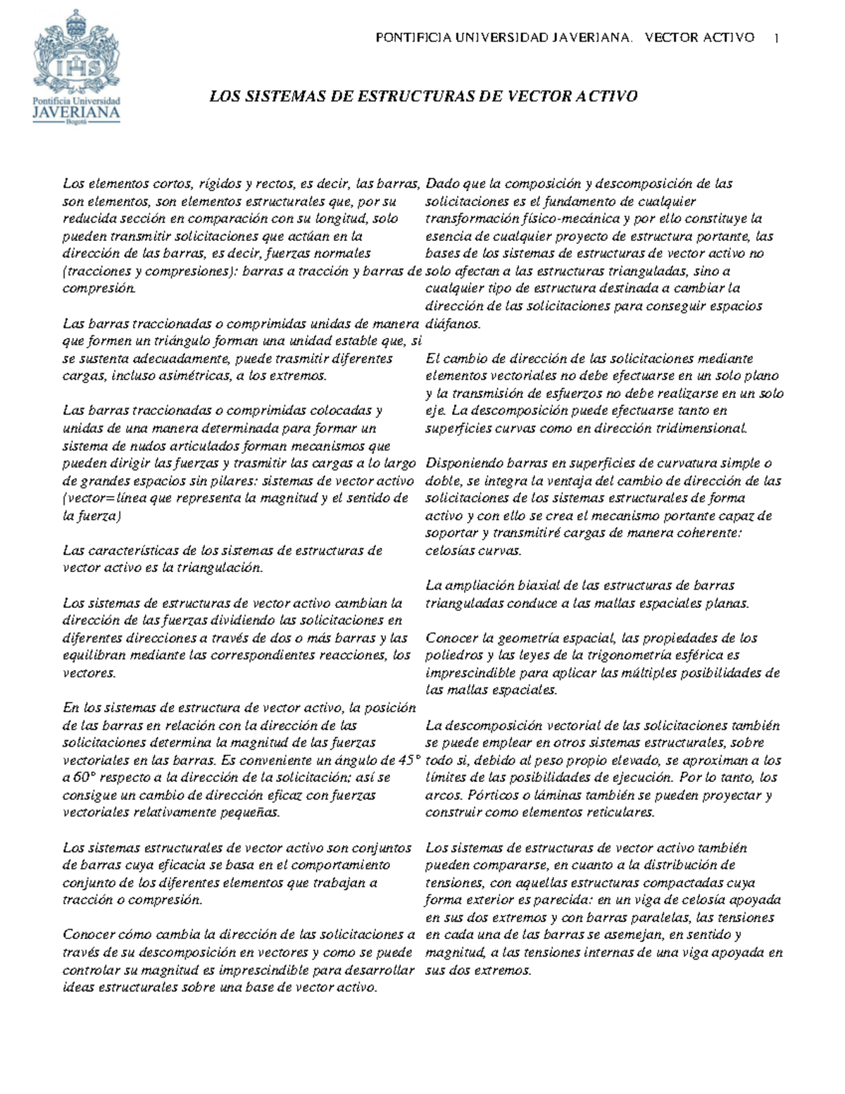 Estructuras DE Vector Activo - LOS SISTEMAS DE ESTRUCTURAS DE VECTOR ACTIVO Los elementos cortos ...