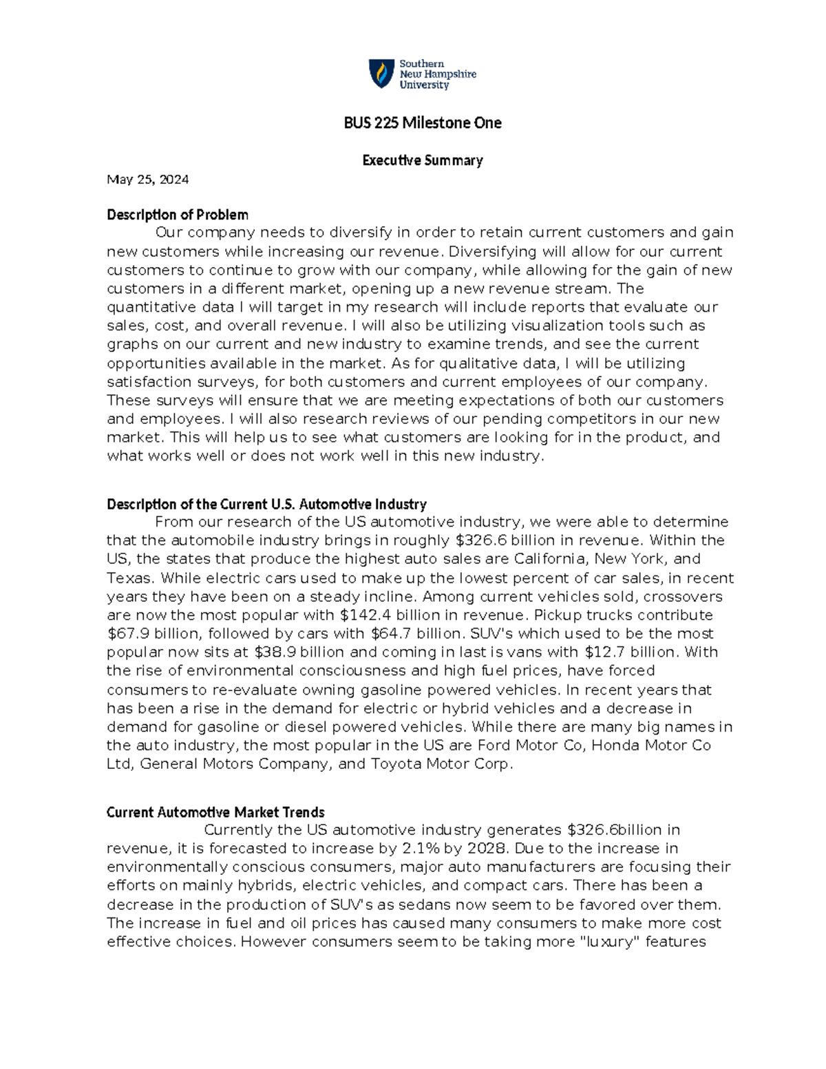 BUS 225 3-1 Project One submission: Stakeholder Presentation comparing ...