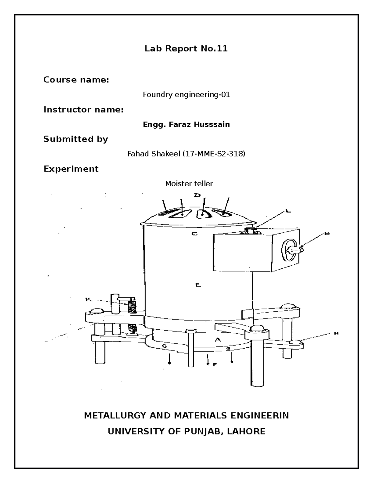 Foundry 7 - Lab Report No. Course name: Foundry engineering- Instructor ...