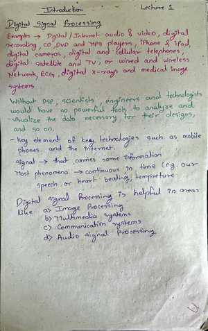 Module 1 - Study material - Module 1 Introduction Signals, Systems and signal processing, - Studocu