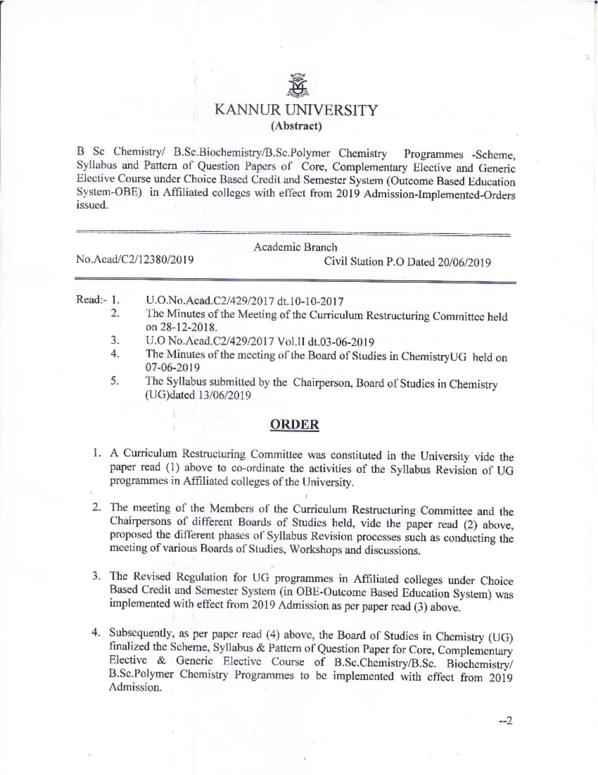 BSc Syllabus 2019 - 7kl - ] KANNUR UNIVERSITY (Abstract) B Sc chemistry ...