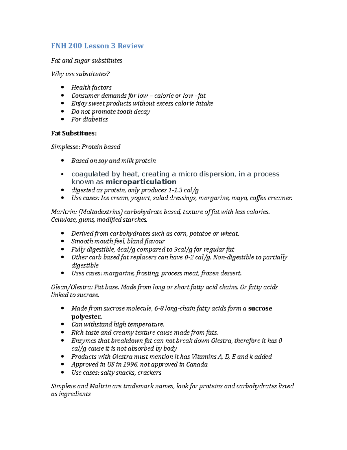 FNH 200 Lesson 3 Review - FNH 200 Lesson 3 Review Fat and sugar ...
