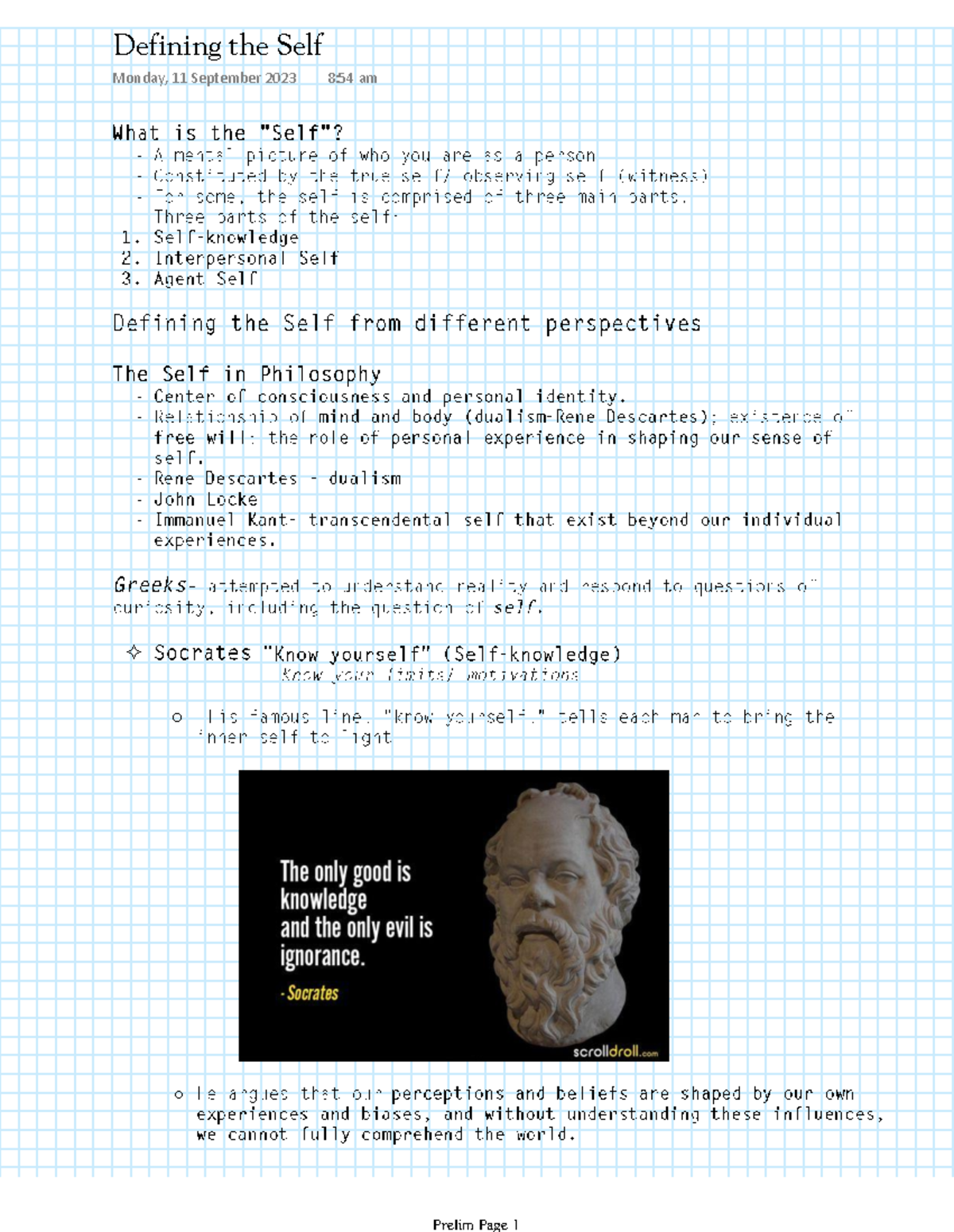 Intro to Psychology (Defining the Self) - Defining the Self Monday, 11 ...