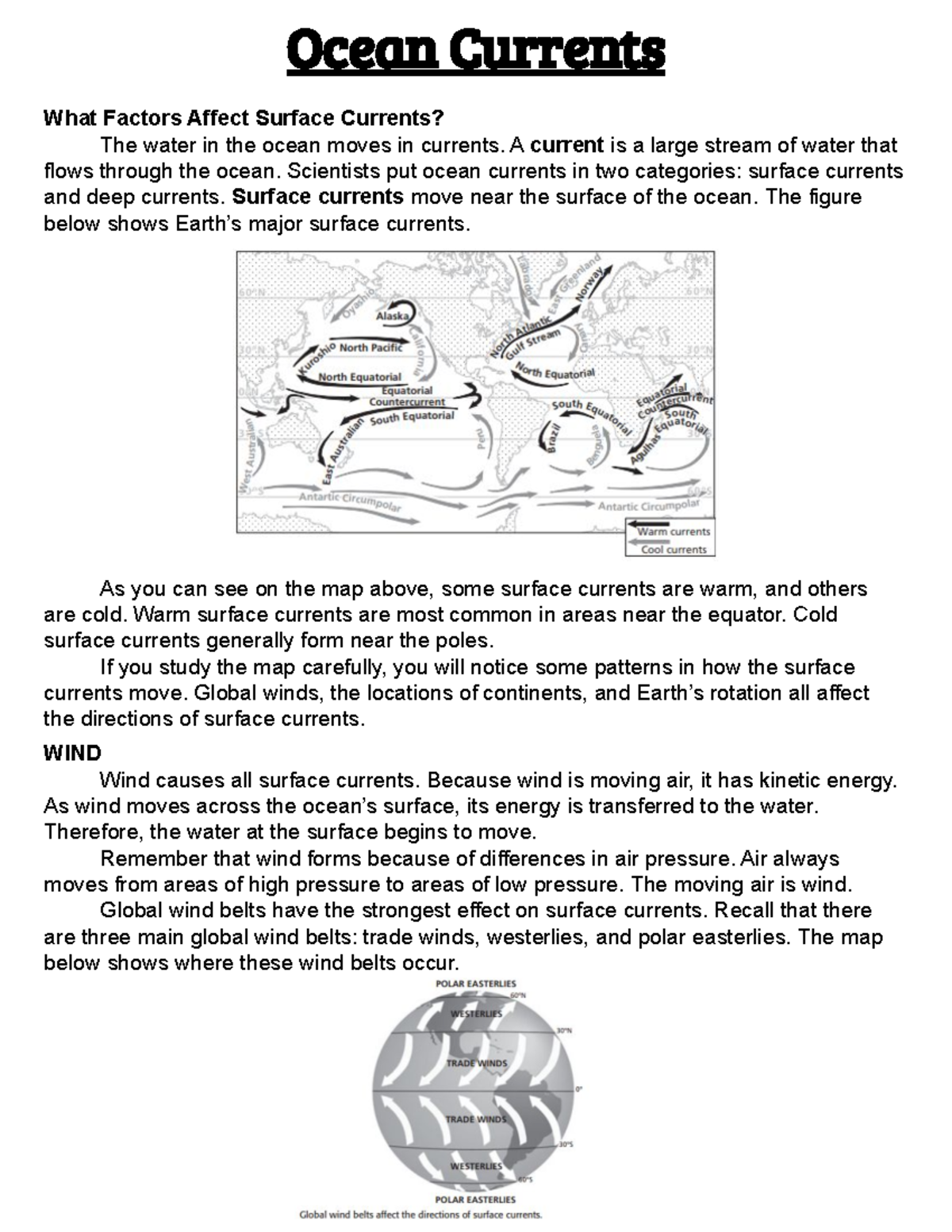 Copy of Ocean Currents Reading - Ocean Currents What Factors Affect ...