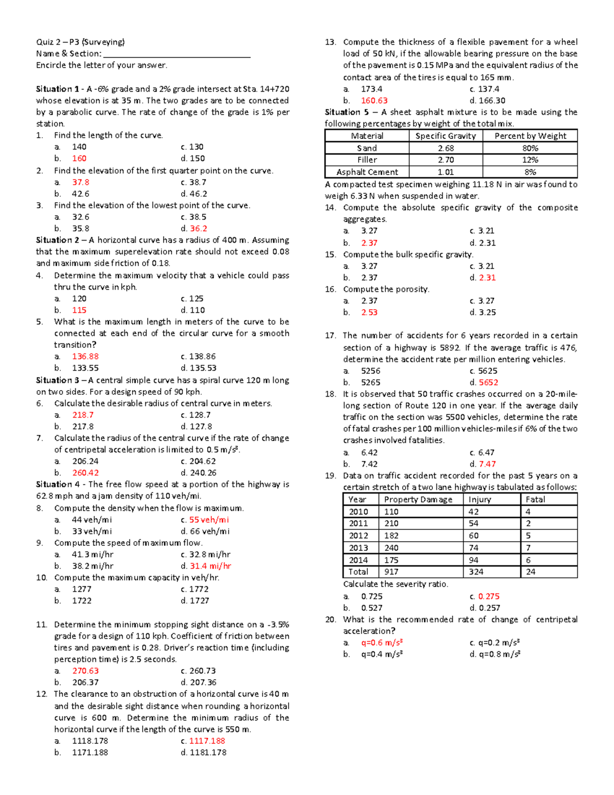 Quiz-2-P3-Solution MATH - Quiz 2 – P3 (Surveying) Name & Section: - Studocu