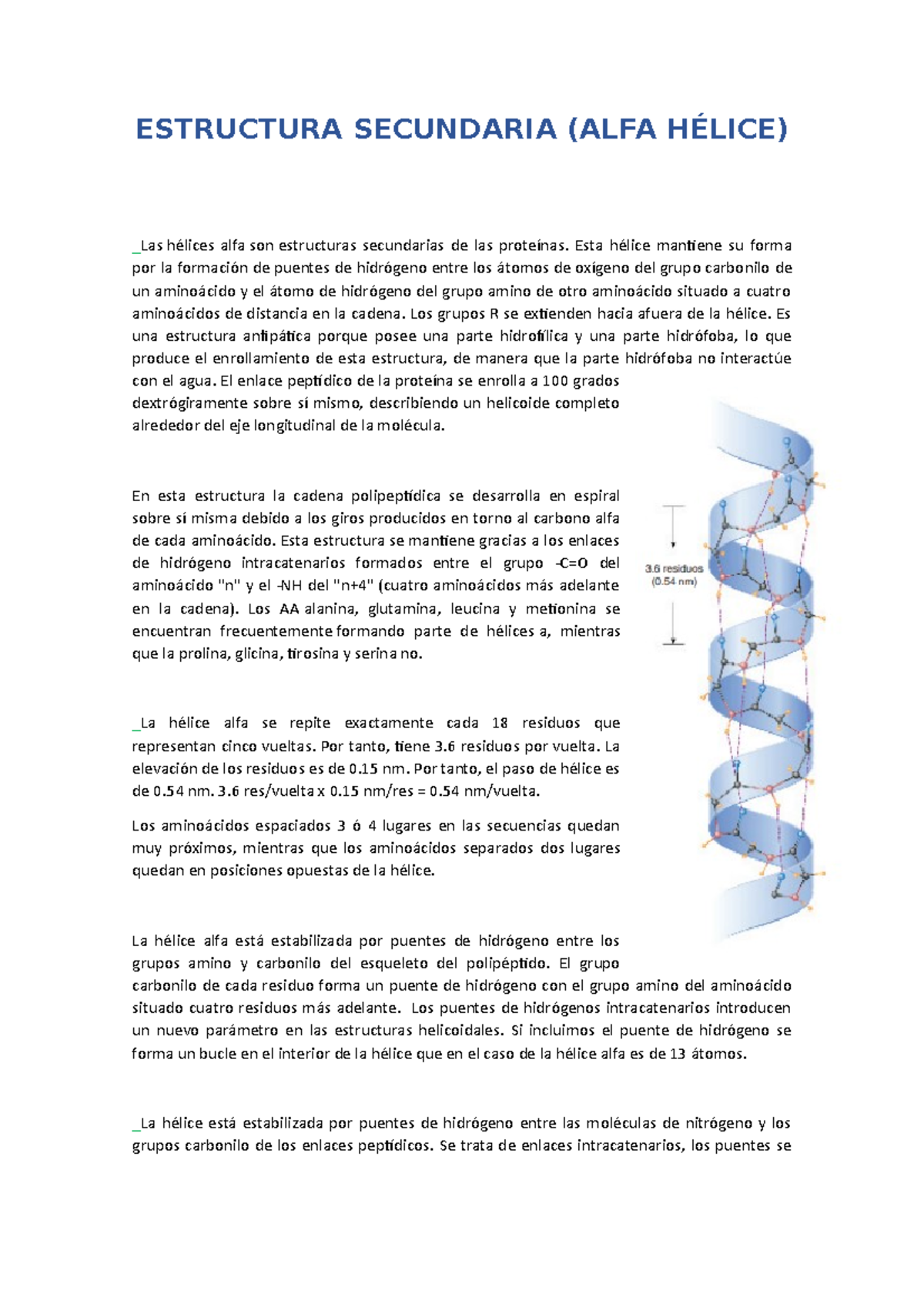 Estructura Secundaria - ESTRUCTURA SECUNDARIA (ALFA HÉLICE) _Las ...