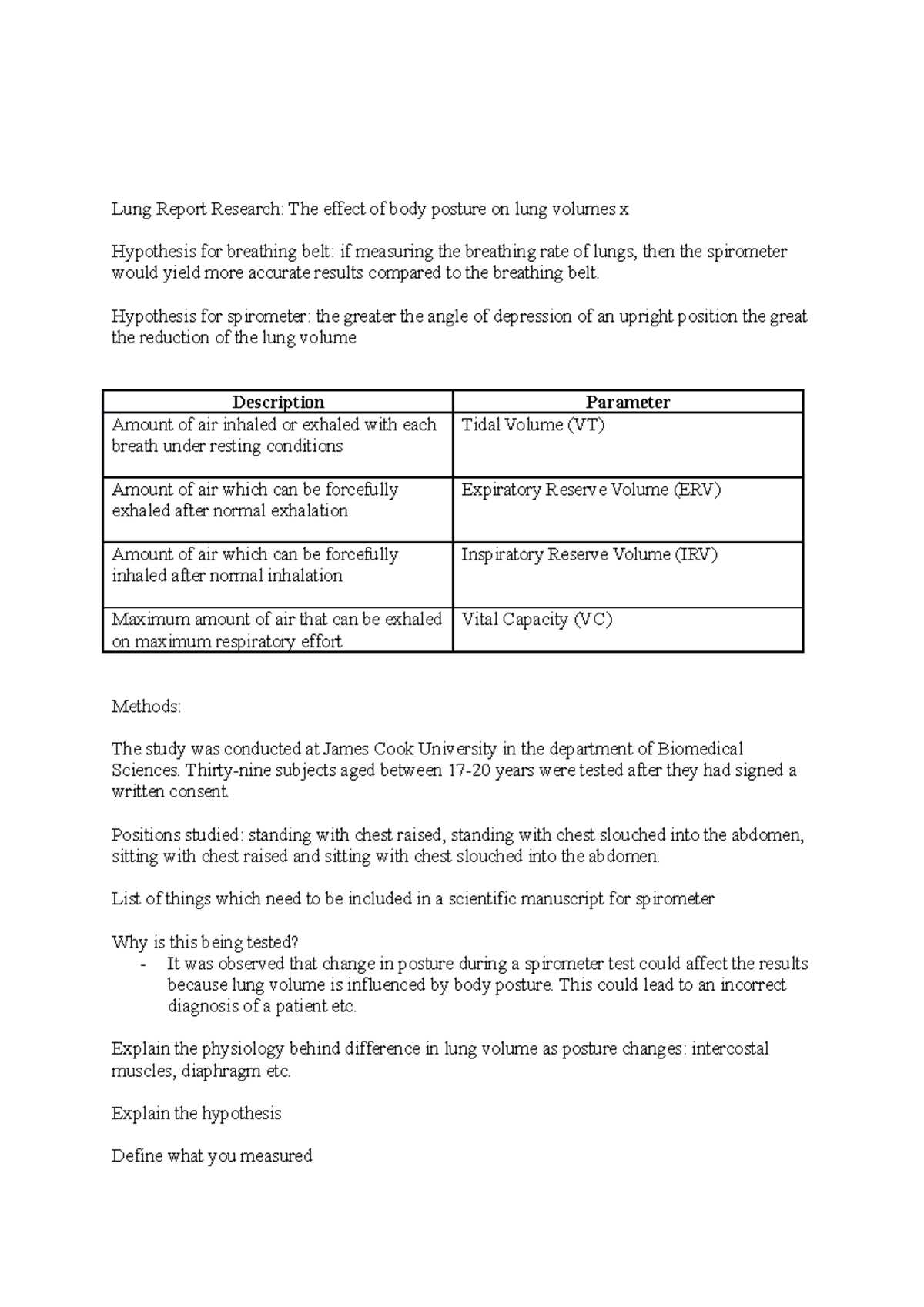 Lung Report Research - notes - Lung Report Research: The effect of body ...