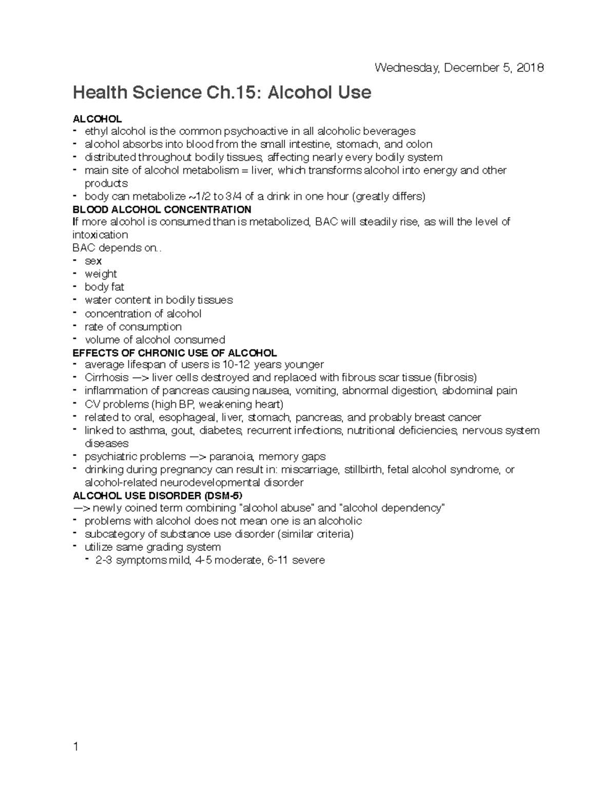 Health Science 1001- alcohol - Wednesday, December 5, 2018 Health ...