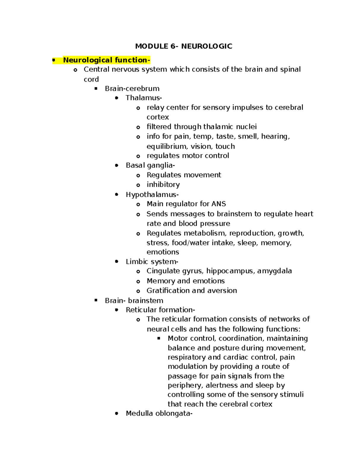 EXAM 3 Study Guide - new exam 3 review - MODULE 6- NEUROLOGIC ...