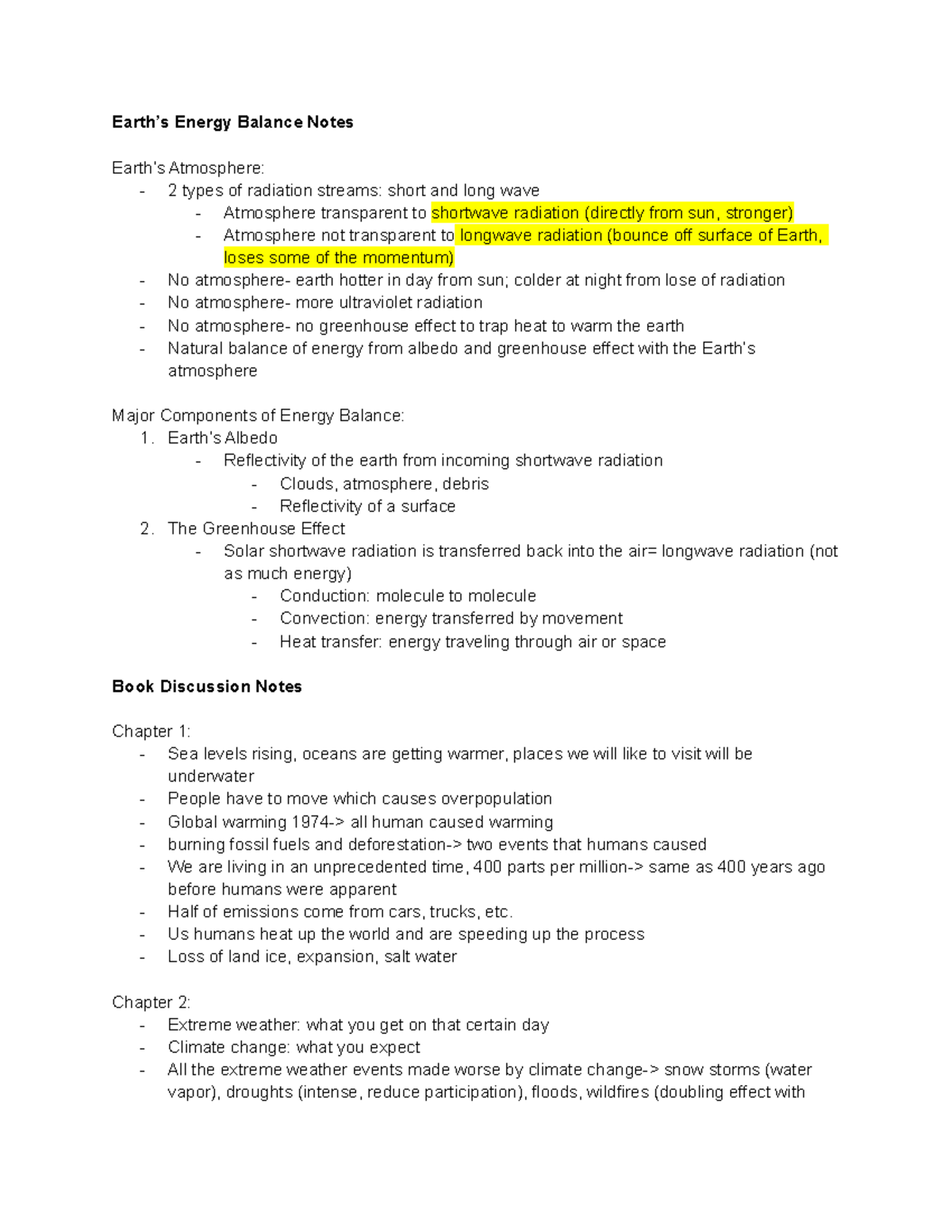 Notes - Earth’s Energy Balance Notes Earth’s Atmosphere: - 2 types of ...