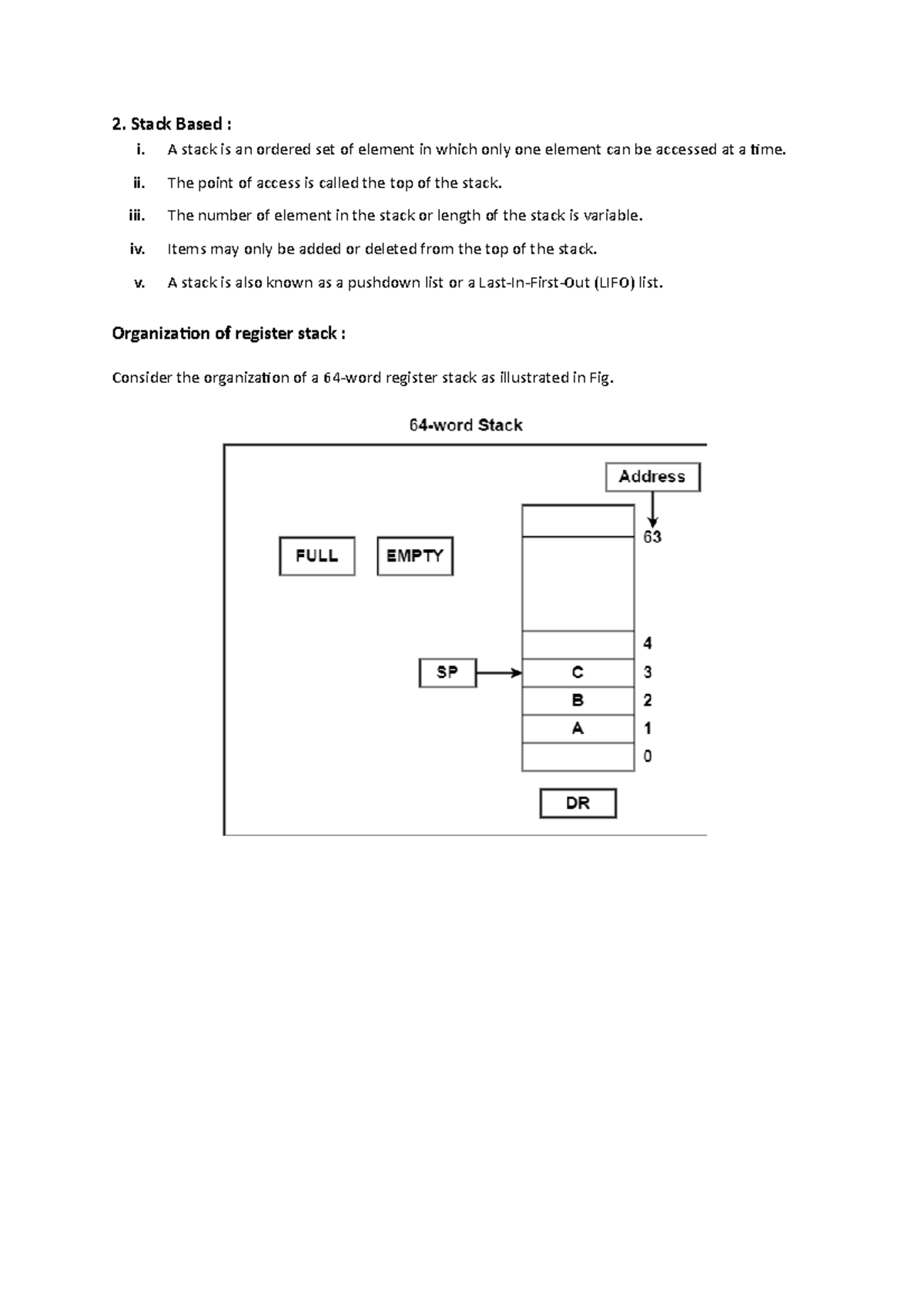 Coa notes - 2. Stack Based : i. A stack is an ordered set of element in ...