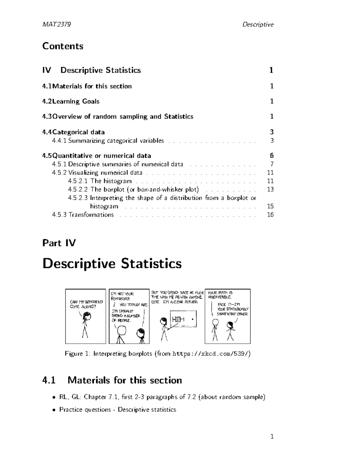 Descriptive Statistics notes on descriptive stats - Contents IV ...
