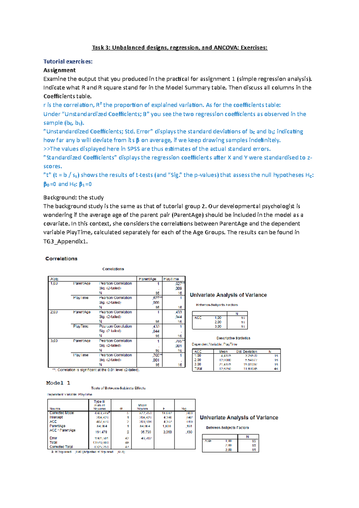 Task 3 Exercises Unbalanced designs regression and Ancova - Task 3: Unbalanced designs ...