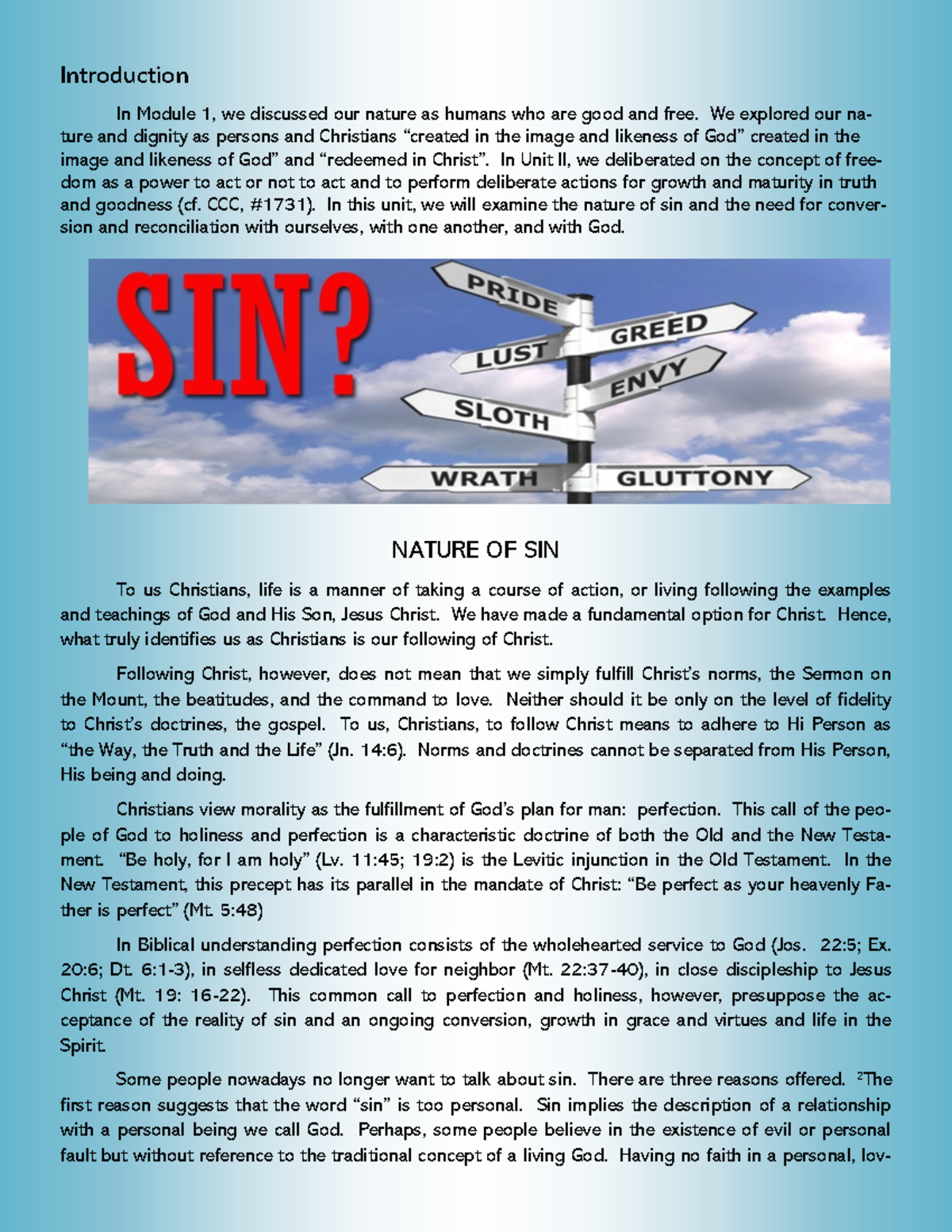 Sin and grace - kwkqpq - Introduction In Module 1, we discussed our ...