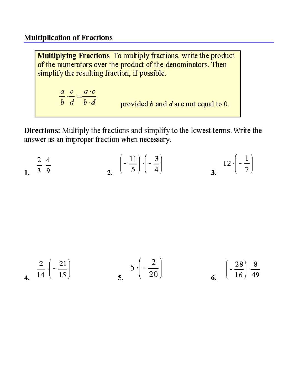 Multipying And Dividing Fractions - Multiplication of Fractions ...