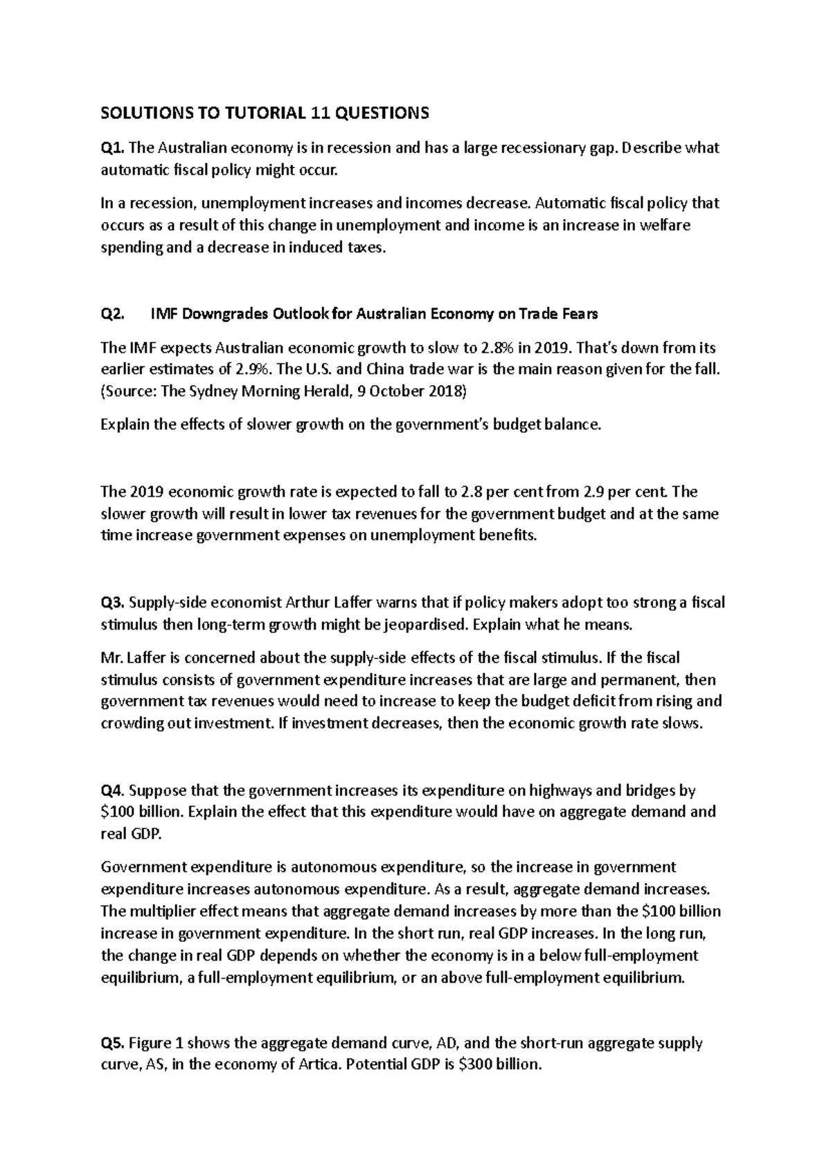 Solutions TO Tutorial 11 Questions - SOLUTIONS TO TUTORIAL 11 QUESTIONS ...