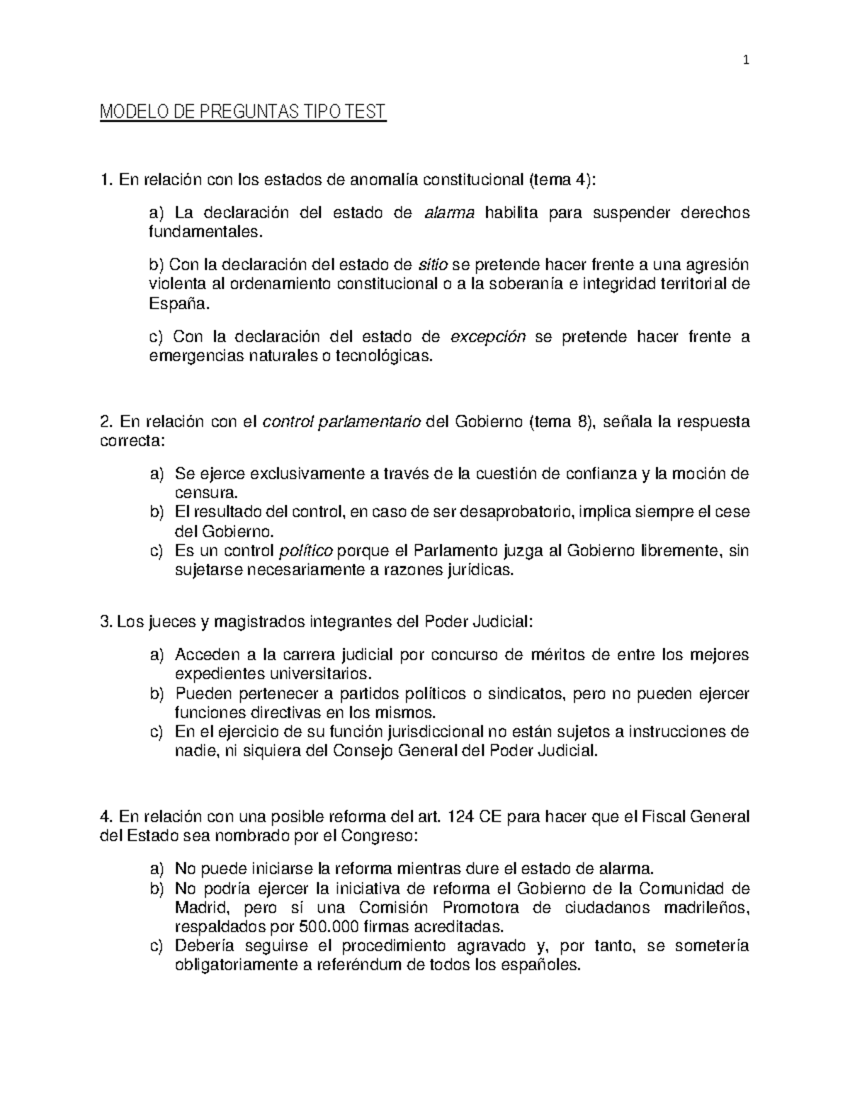 Modelo Preguntas TIPO TEST - 1 MODELO DE PREGUNTAS TIPO TEST En ...