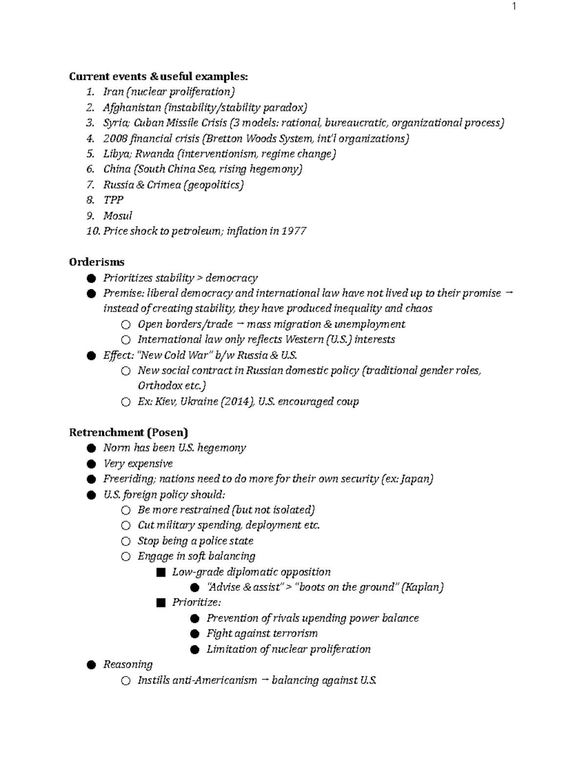 PSCI 150 study guide 2 - Current events & useful examples: 1. Iran ...