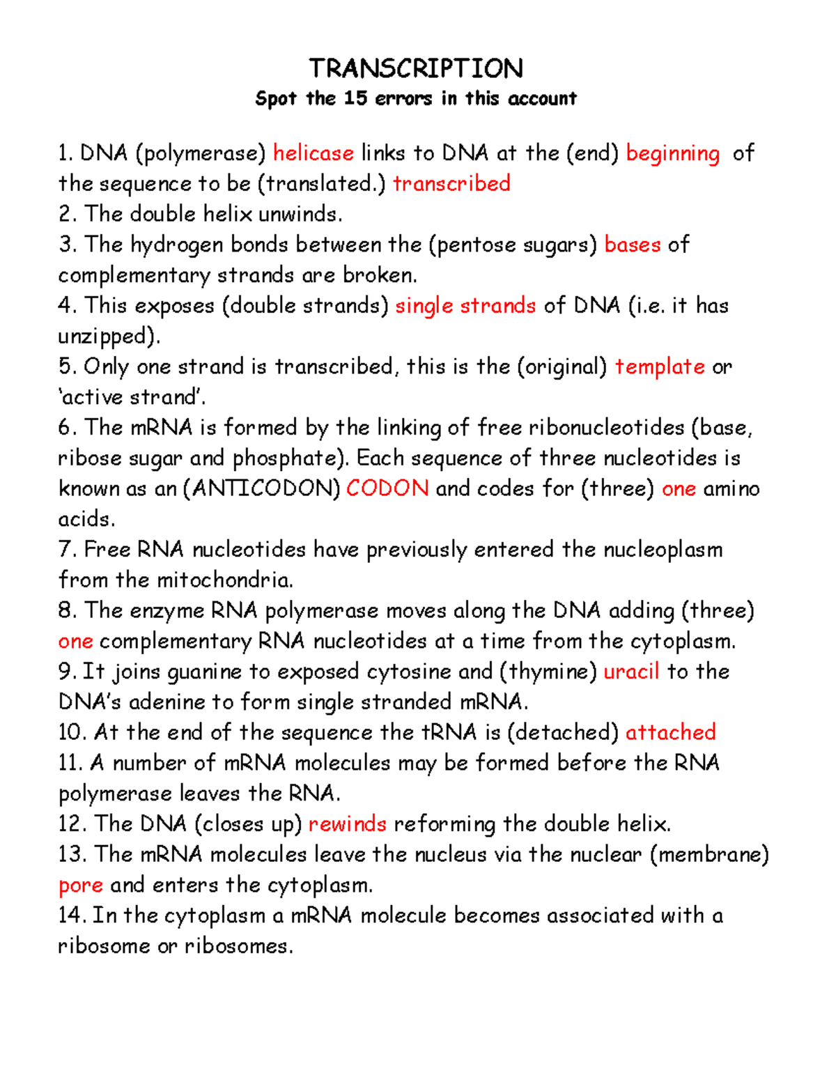 2. Transcription spot the errors exercise copy - TRANSCRIPTION Spot the 15 errors in this ...