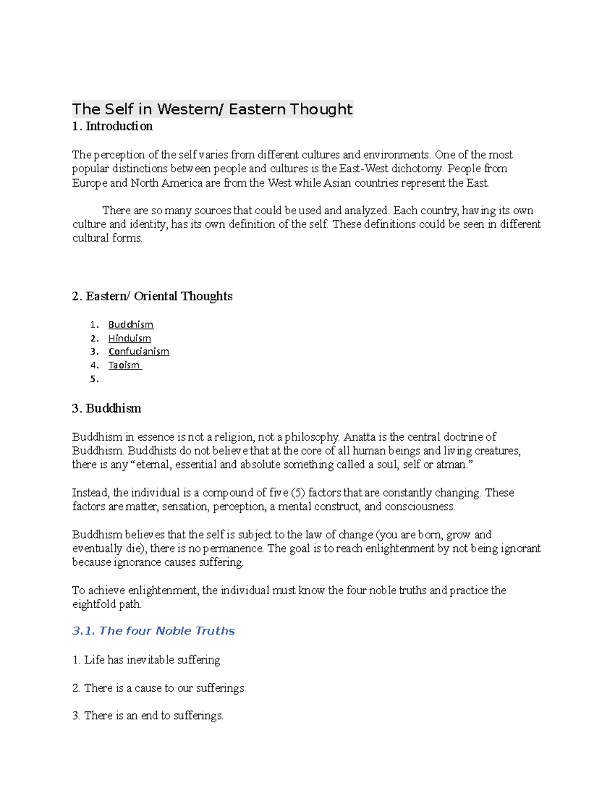 5 The Self in Western - sociology - The Self in Western/ Eastern ...