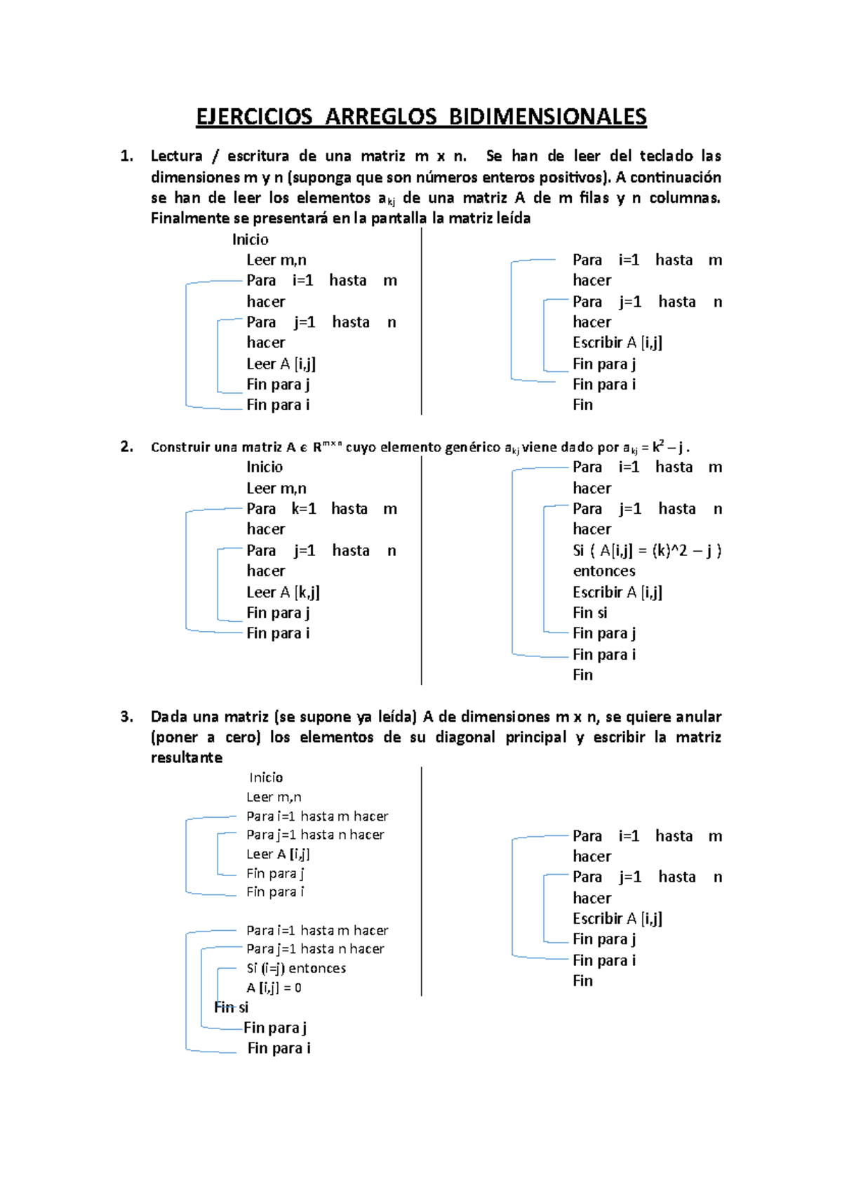 Arreglos- Bidimensionales - EJERCICIOS ARREGLOS BIDIMENSIONALES 1 ...