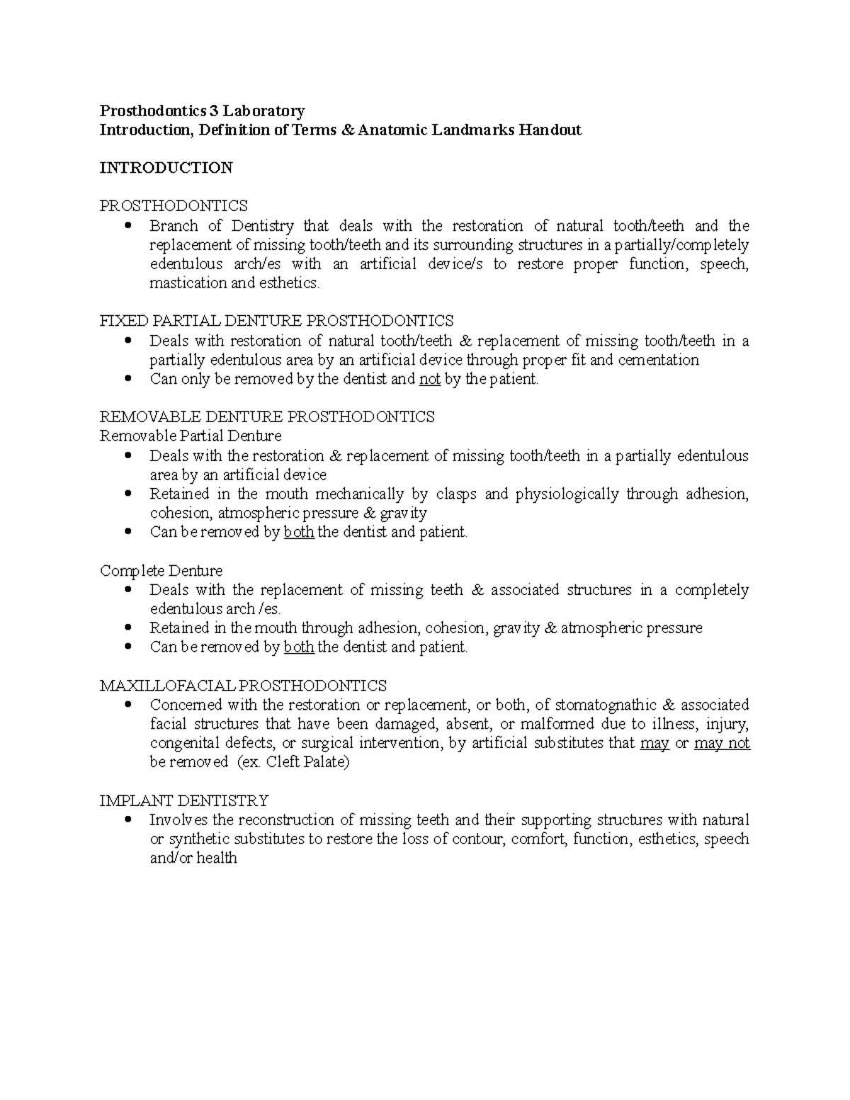 1 Prosthodontics 3 Laboratory Introduction HO - Prosthodontics 3 ...