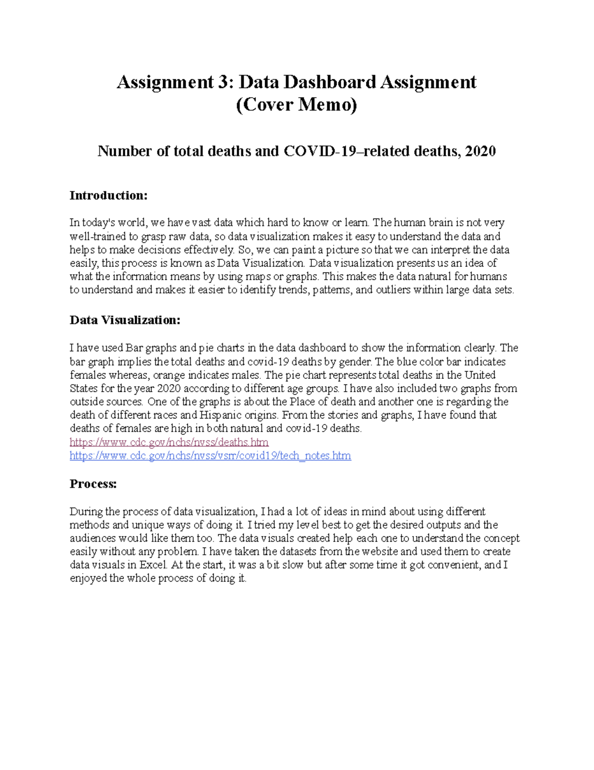 Data dashboard Assignment - Assignment 3: Data Dashboard Assignment (Cover Memo) Number of total ...