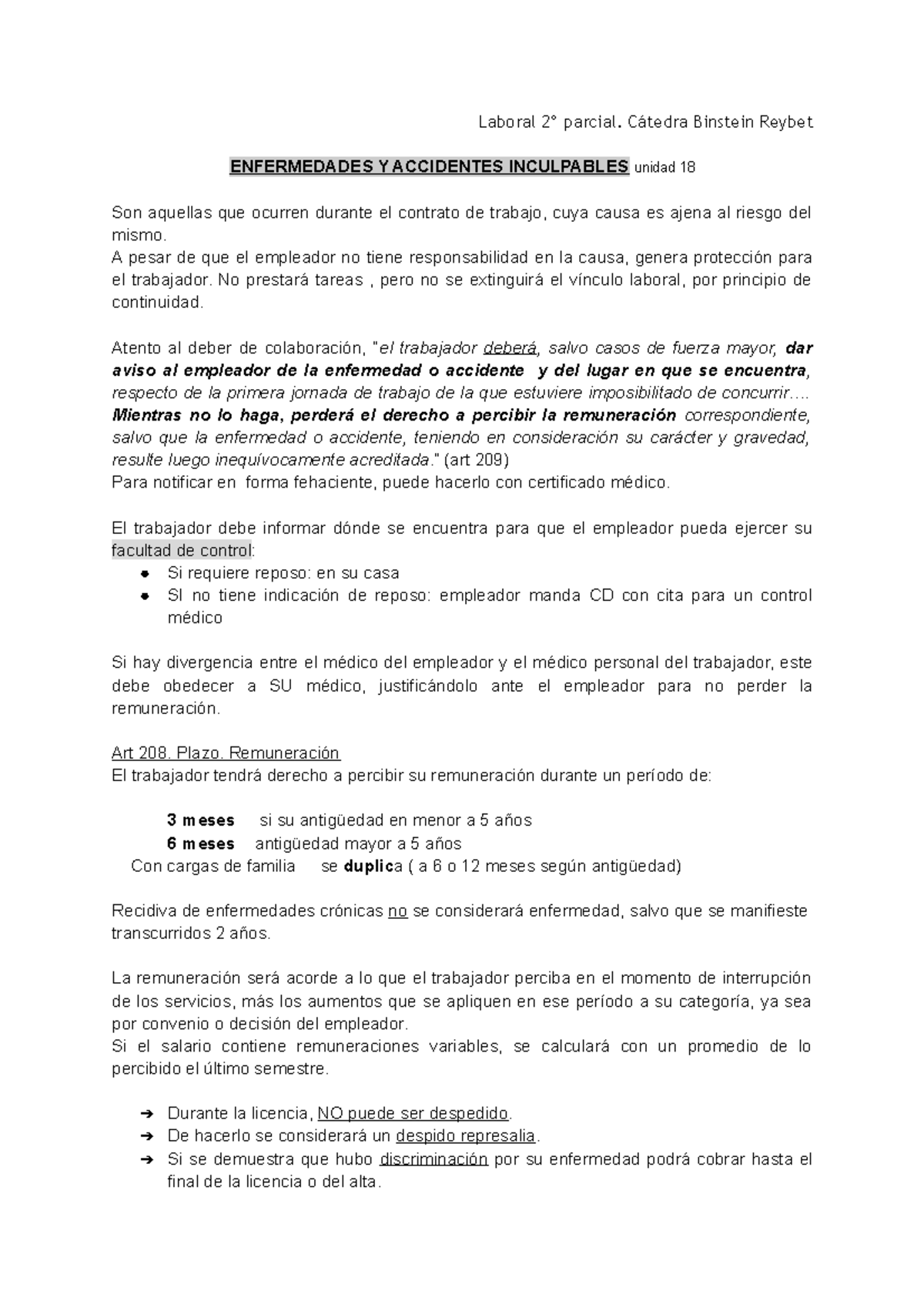 Laboral 2° parcial - Laboral 2° parcial. Cátedra Binstein Reybet ...