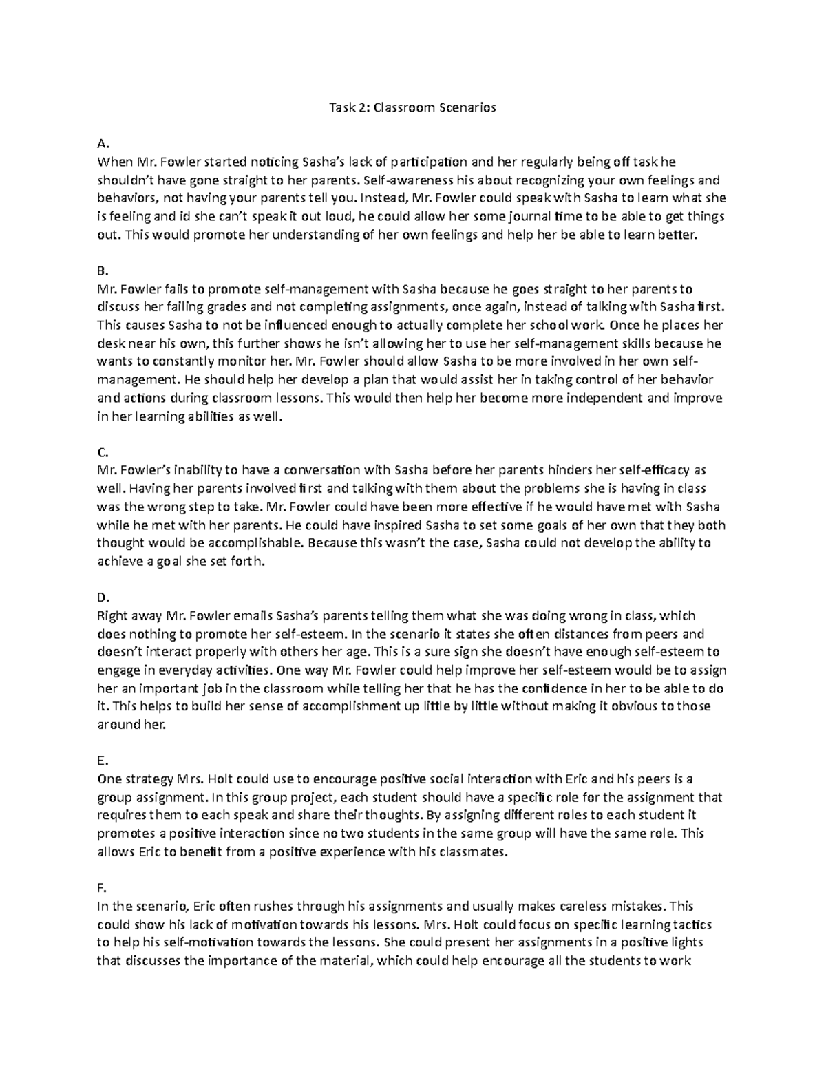 C572 - Task 2 Final Passing - Task 2: Classroom Scenarios A. When Mr ...