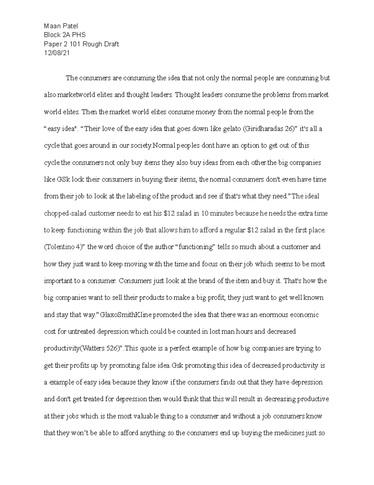 Paper 2 101 Rough Draft - Block 2A PHS Paper 2 101 Rough Draft 12/08 ...