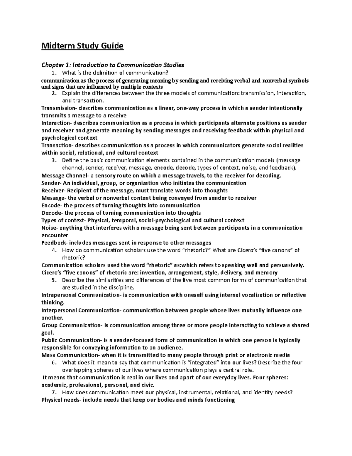 Midterm Study Guide SCOM 123 - Midterm Study Guide Chapter 1: Introduc ...