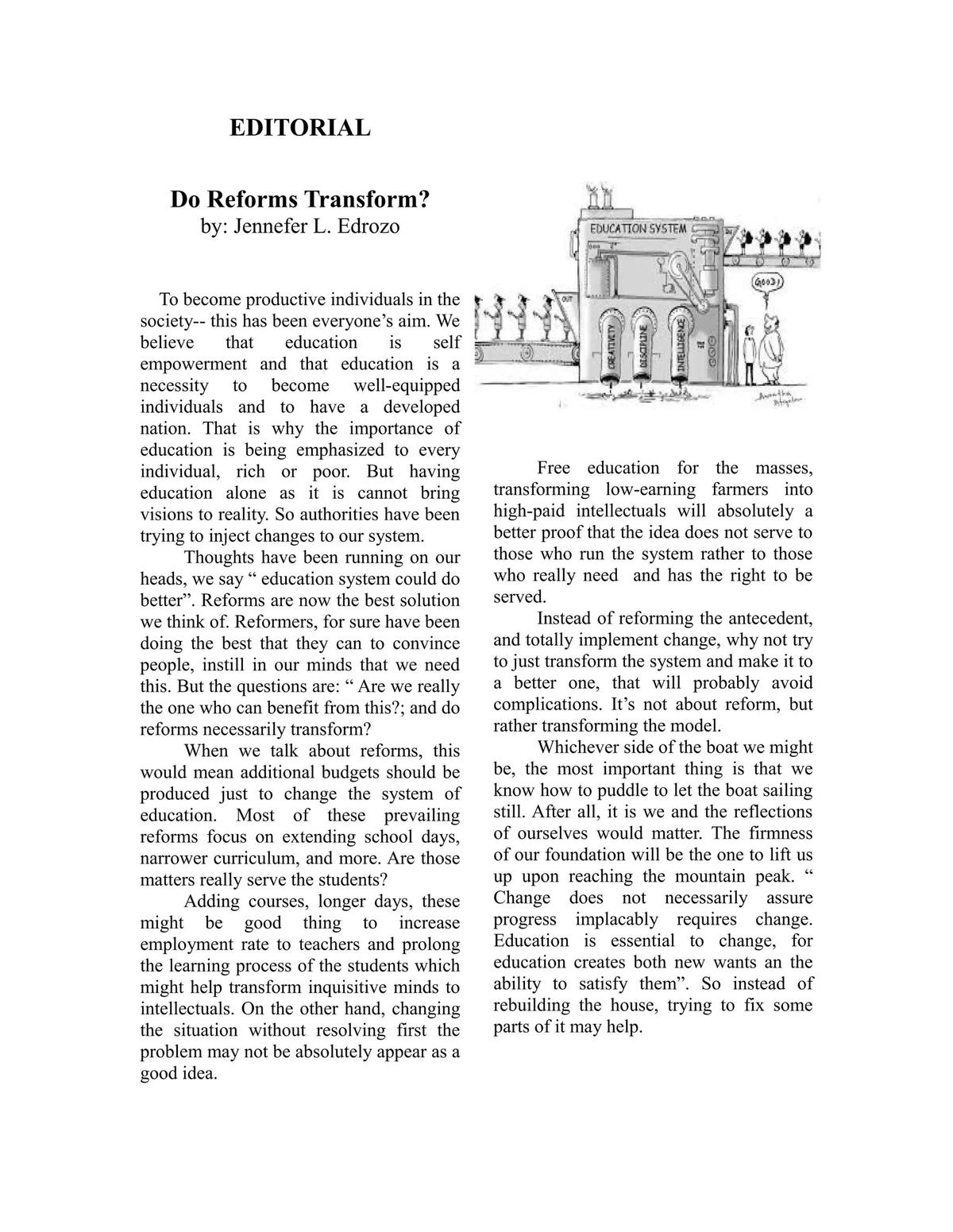 Sample Editorial Article - Elementary Education - Studocu