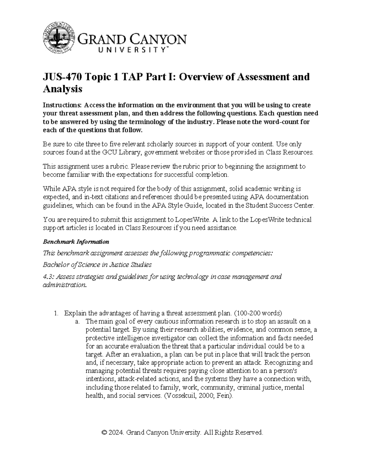 Tap 1 - Worksheet - JUS-470 Topic 1 TAP Part I: Overview of Assessment ...