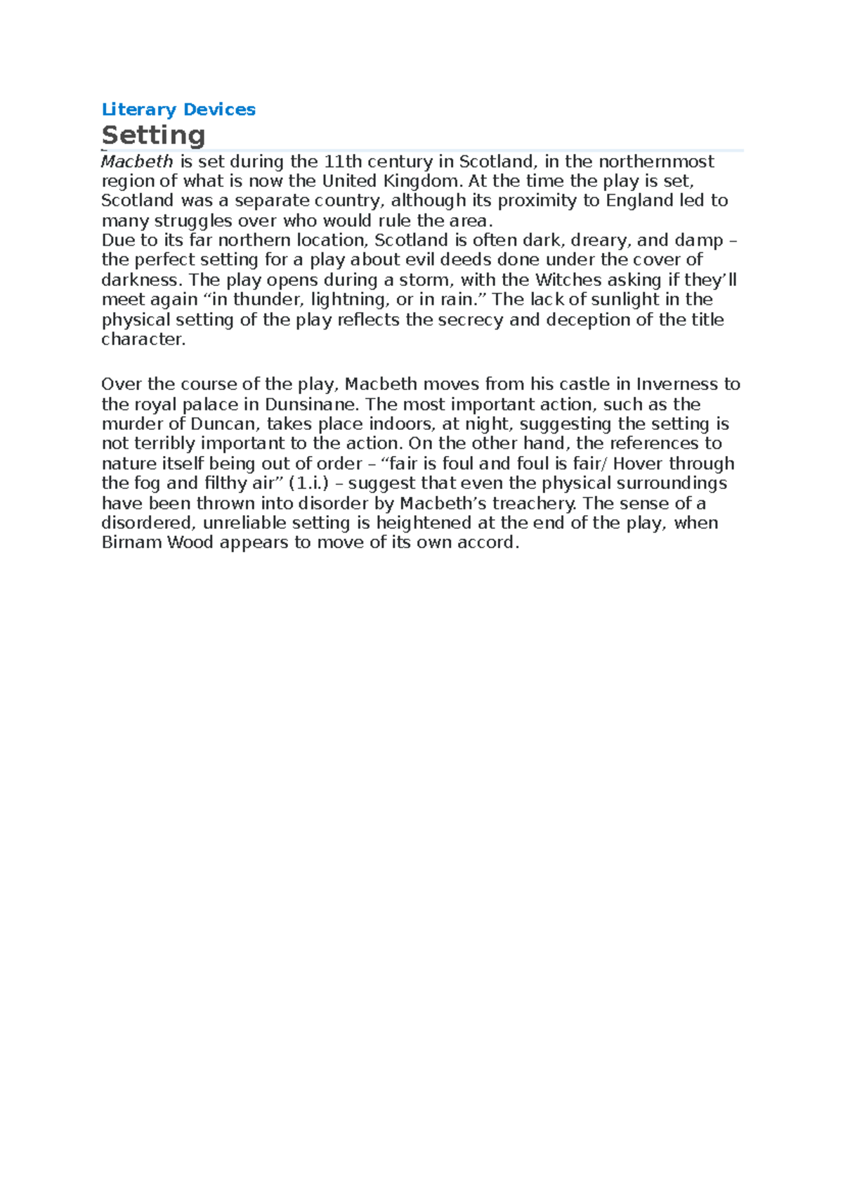 Macbeth setting - Literary Devices Setting Setting Macbeth is set ...