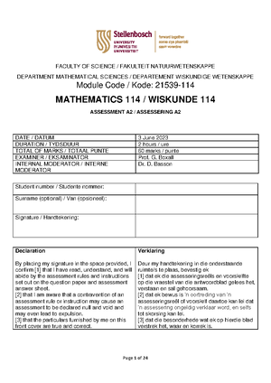 A2 2022 Memo - Past papers - INSTRUCTIONS: INSTRUKSIES: This paper ...